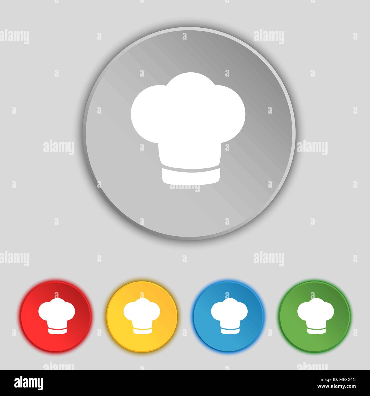 Chef hat sign icon. Cooking symbol. Cooks hat. Set colourful buttons ...