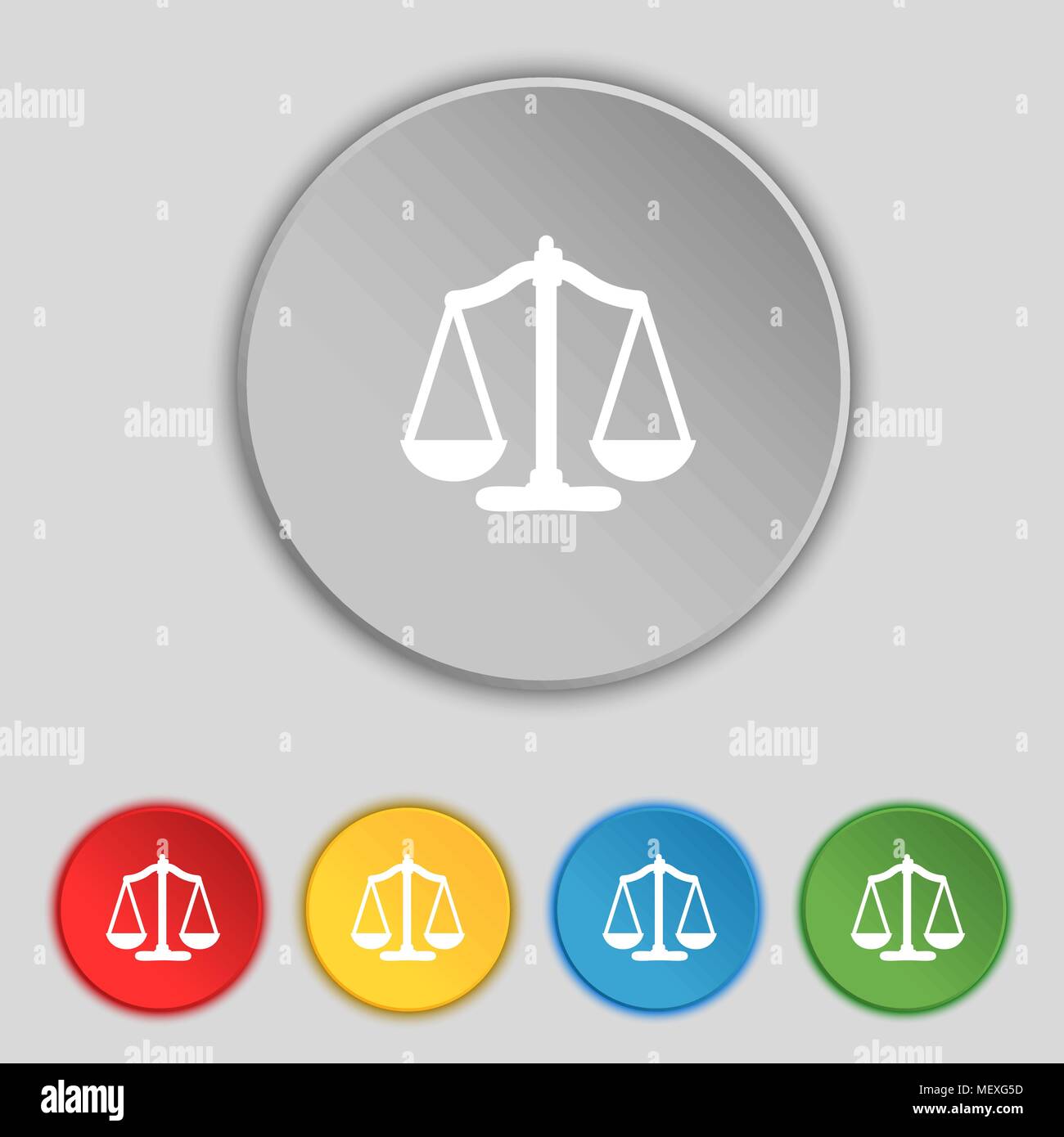 Scales of Justice sign icon. Court law symbol. Set colourful buttons ...