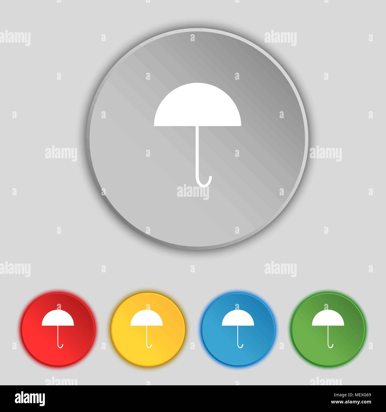 Umbrella sign icon. Rain protection symbol. Set colourful buttons ...