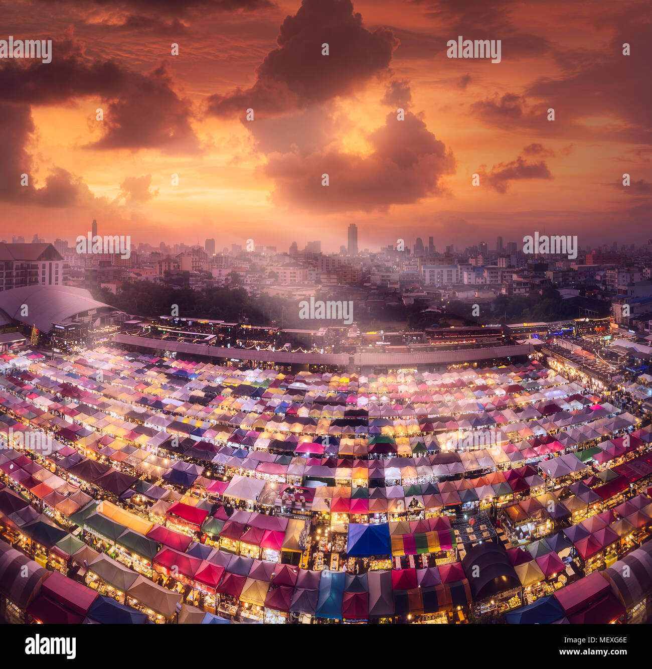 Ratchada Night market in Bangkok during sunset Stock Photo - Alamy