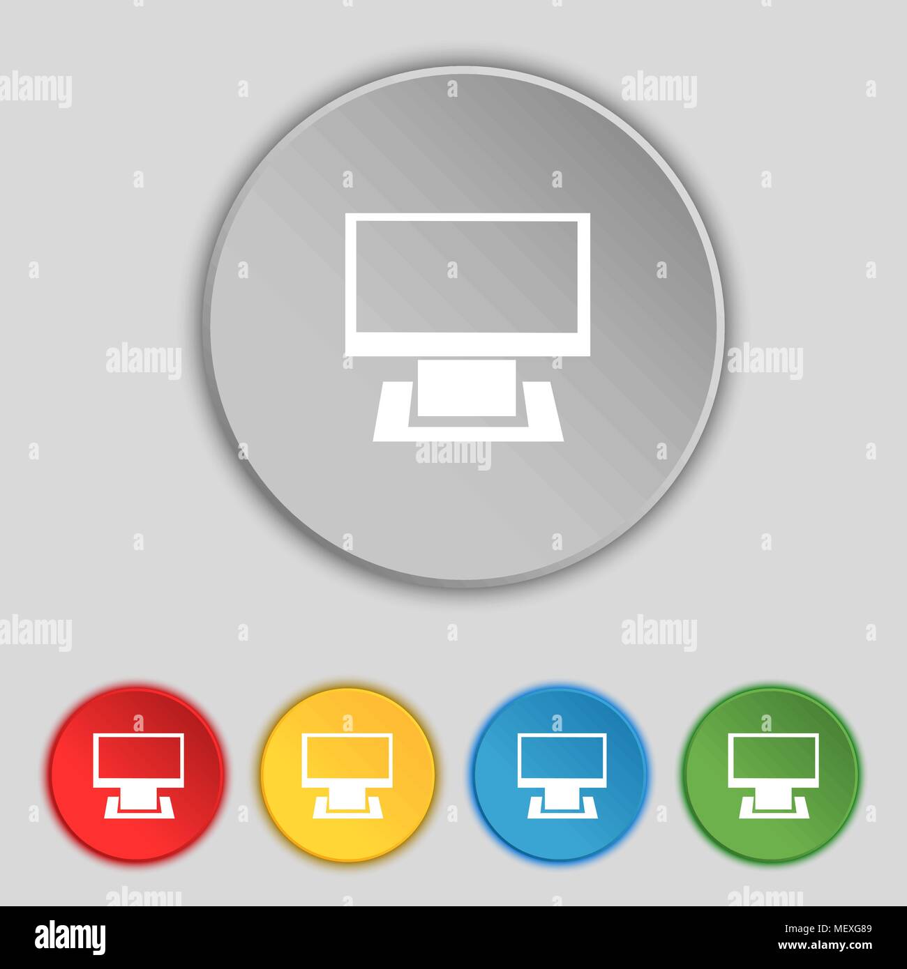 Computer widescreen monitor sign icon. Set colourful buttons. Modern UI ...