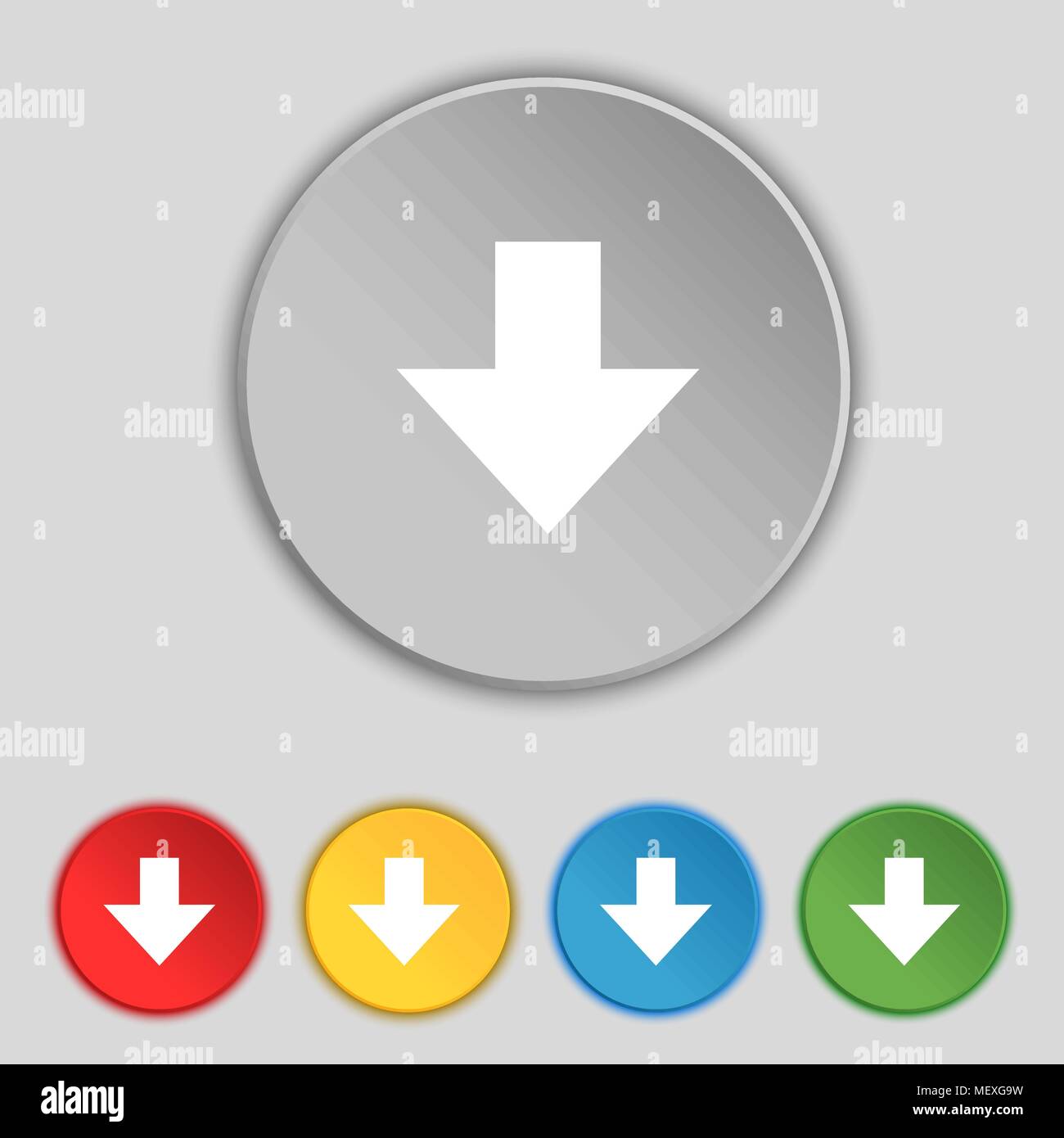 Download sign. Downloading flat icon. Load label. Set colourful buttons ...