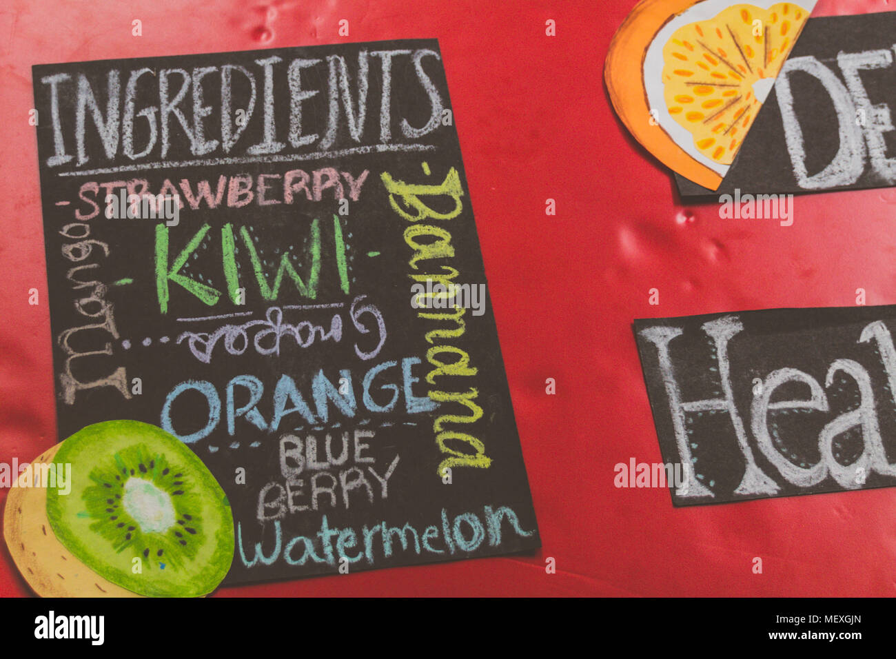 Photograph of a sign with some fruit ingredients Stock Photo - Alamy