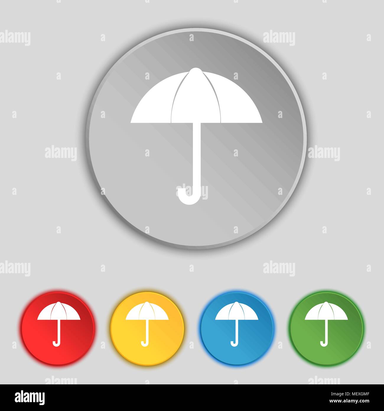 Umbrella sign icon. Rain protection symbol. Set colourful buttons ...