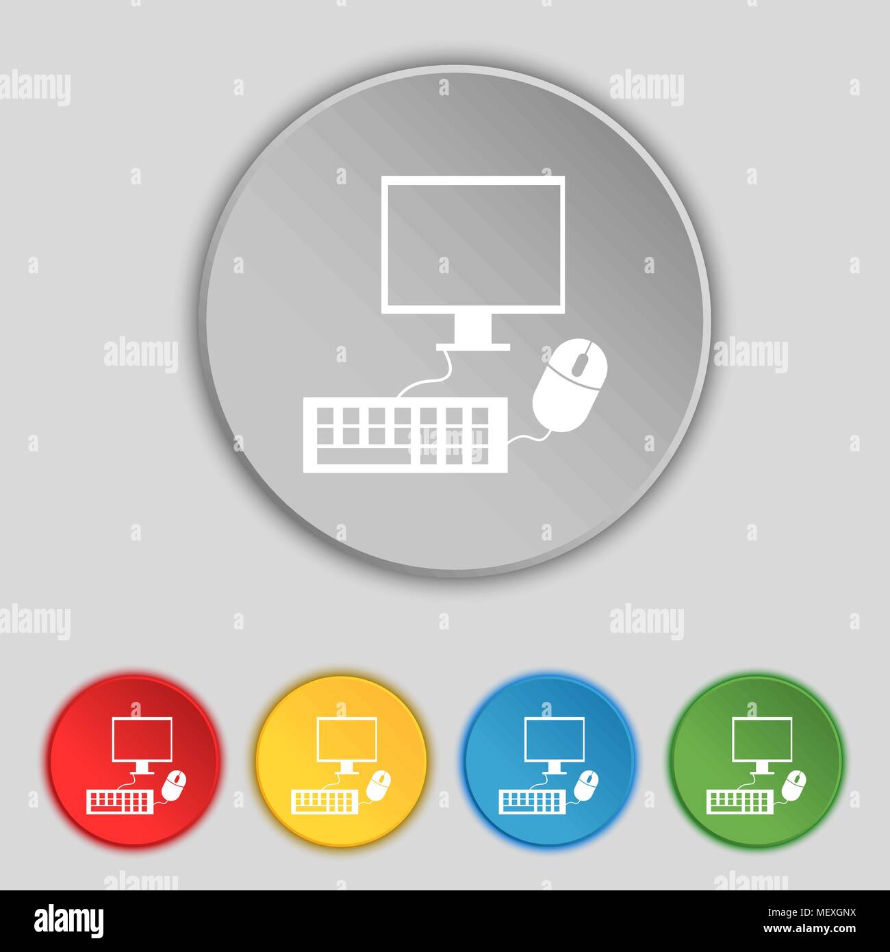 Computer Widescreen Monitor Keyboard Mouse Sign Icon Set Colourful Buttons Vector