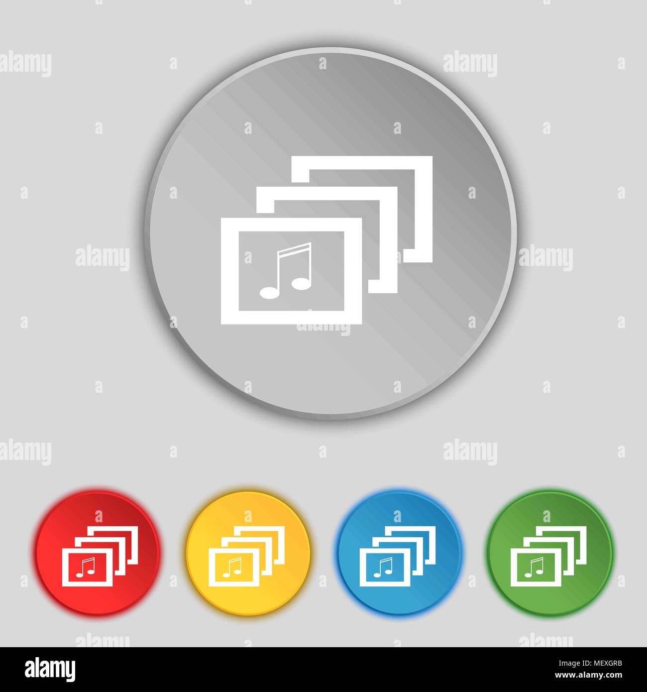 Mp3 music format sign icon. Musical symbol. Set colourful buttons ...