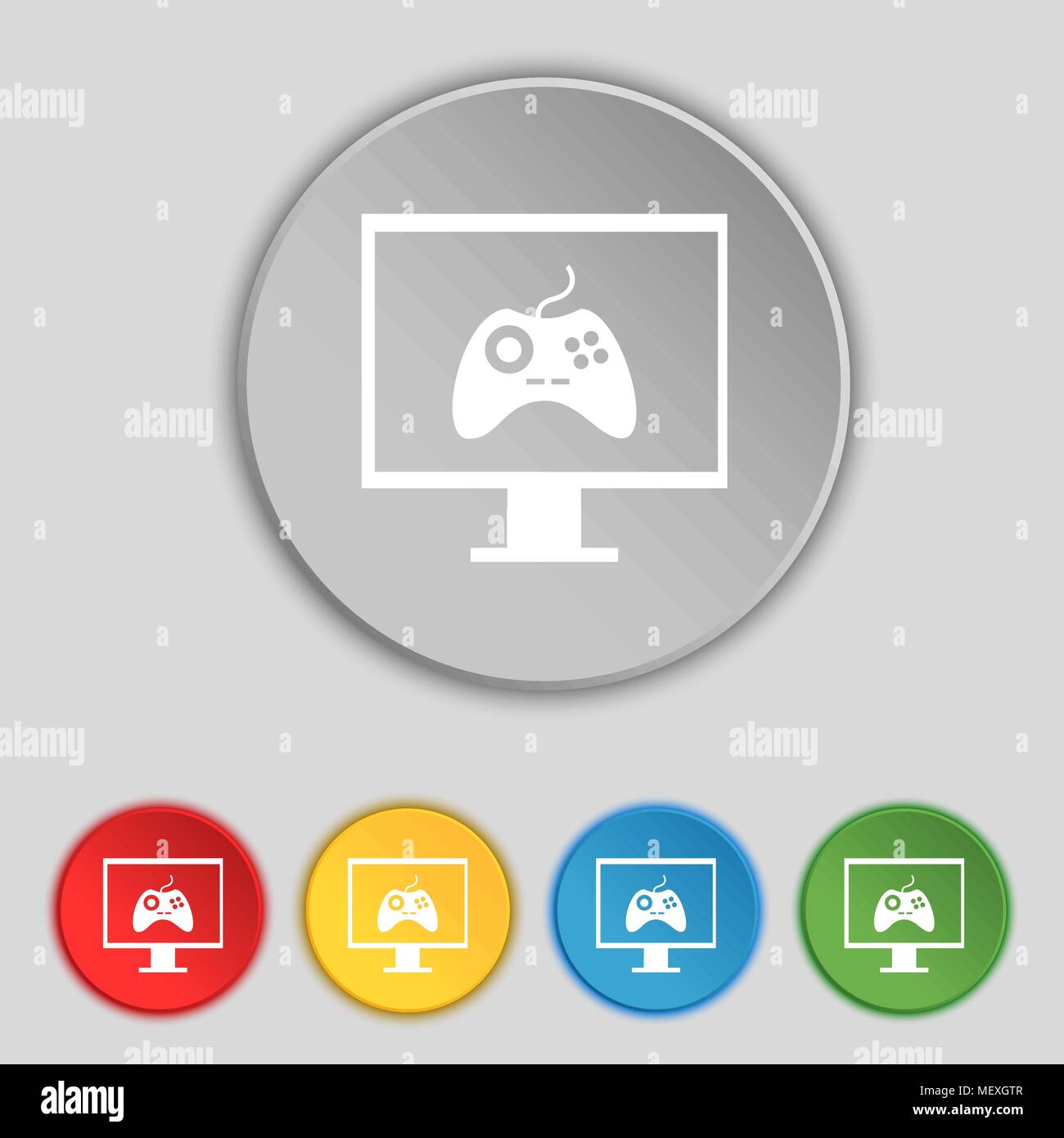 Joystick and monitor sign icon. Video game symbol. Set colourful ...