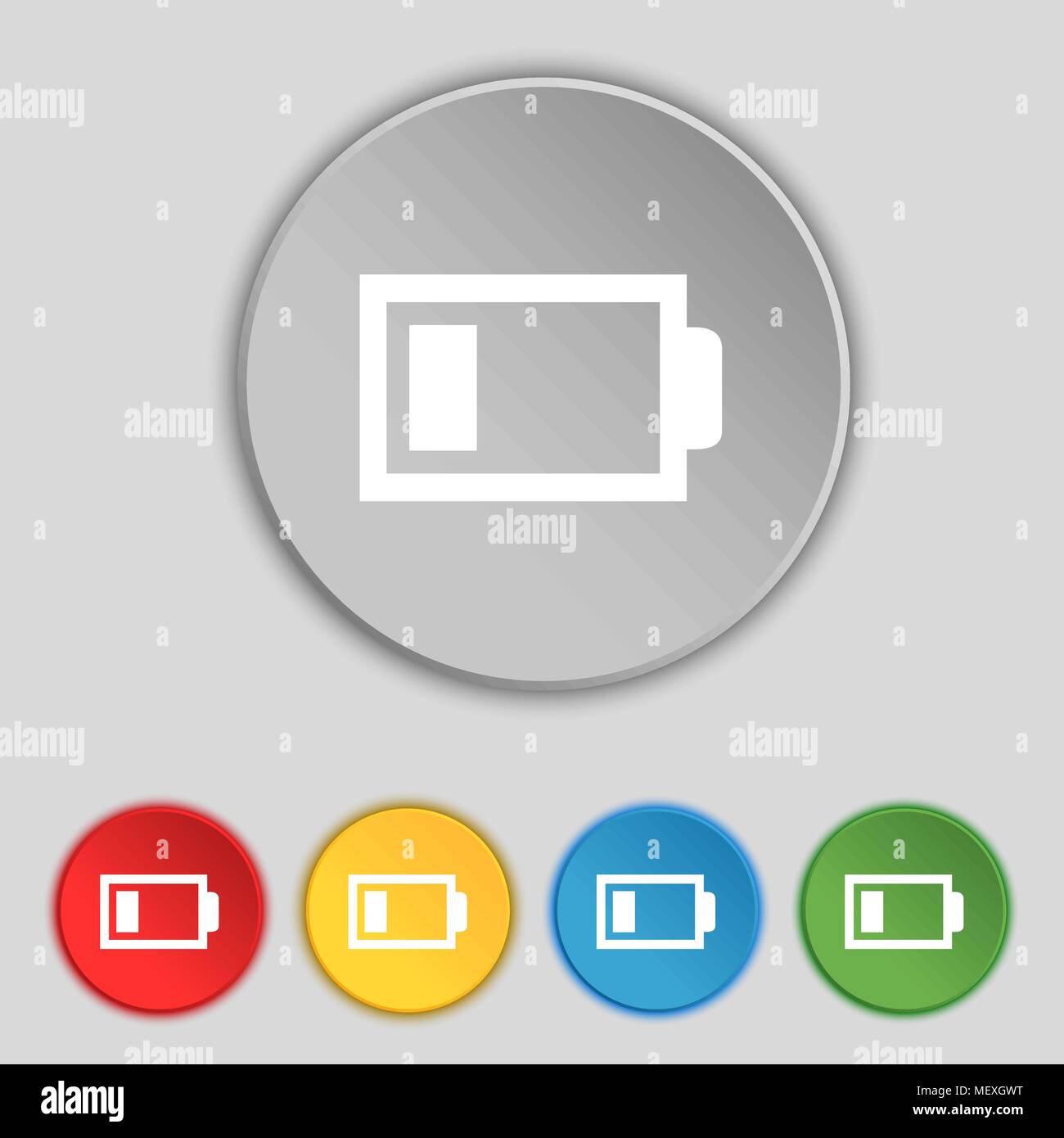 Battery low level sign icon. Electricity symbol. Set of colour buttons ...
