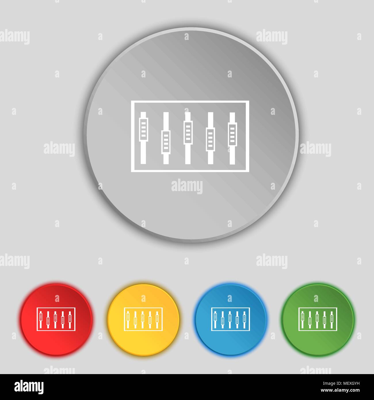 Dj console mix handles and buttons, level icons. Set of colour buttons ...