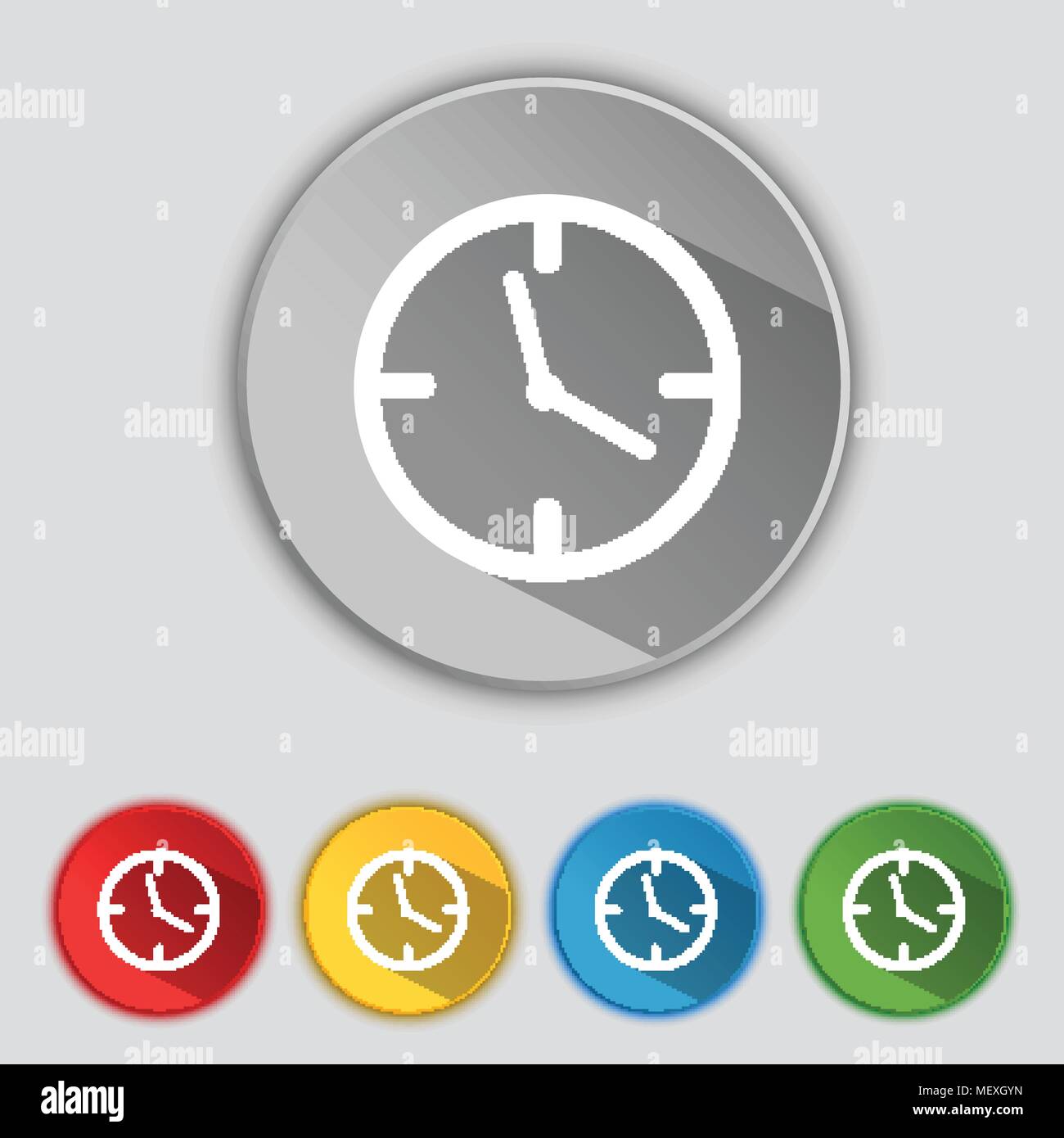 Clock time sign icon. Mechanical watch symbol. Set of colourful buttons ...