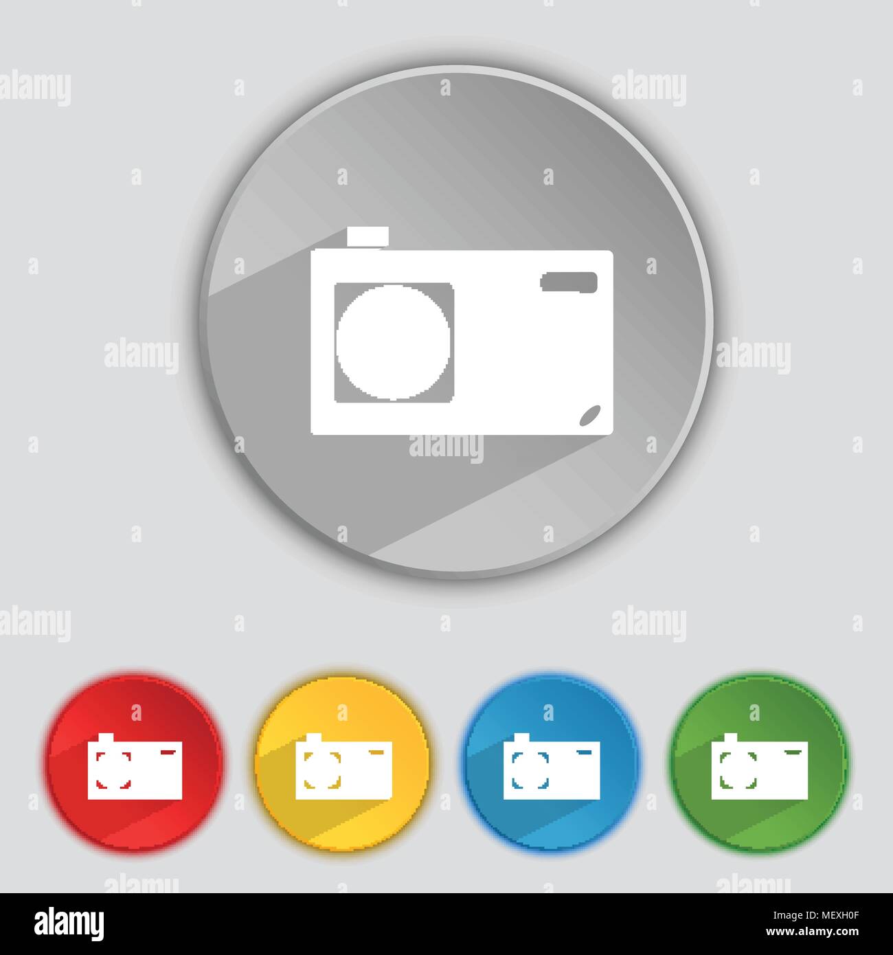 Photo camera sign icon. Digital symbol. Set colourful buttons. Vector ...