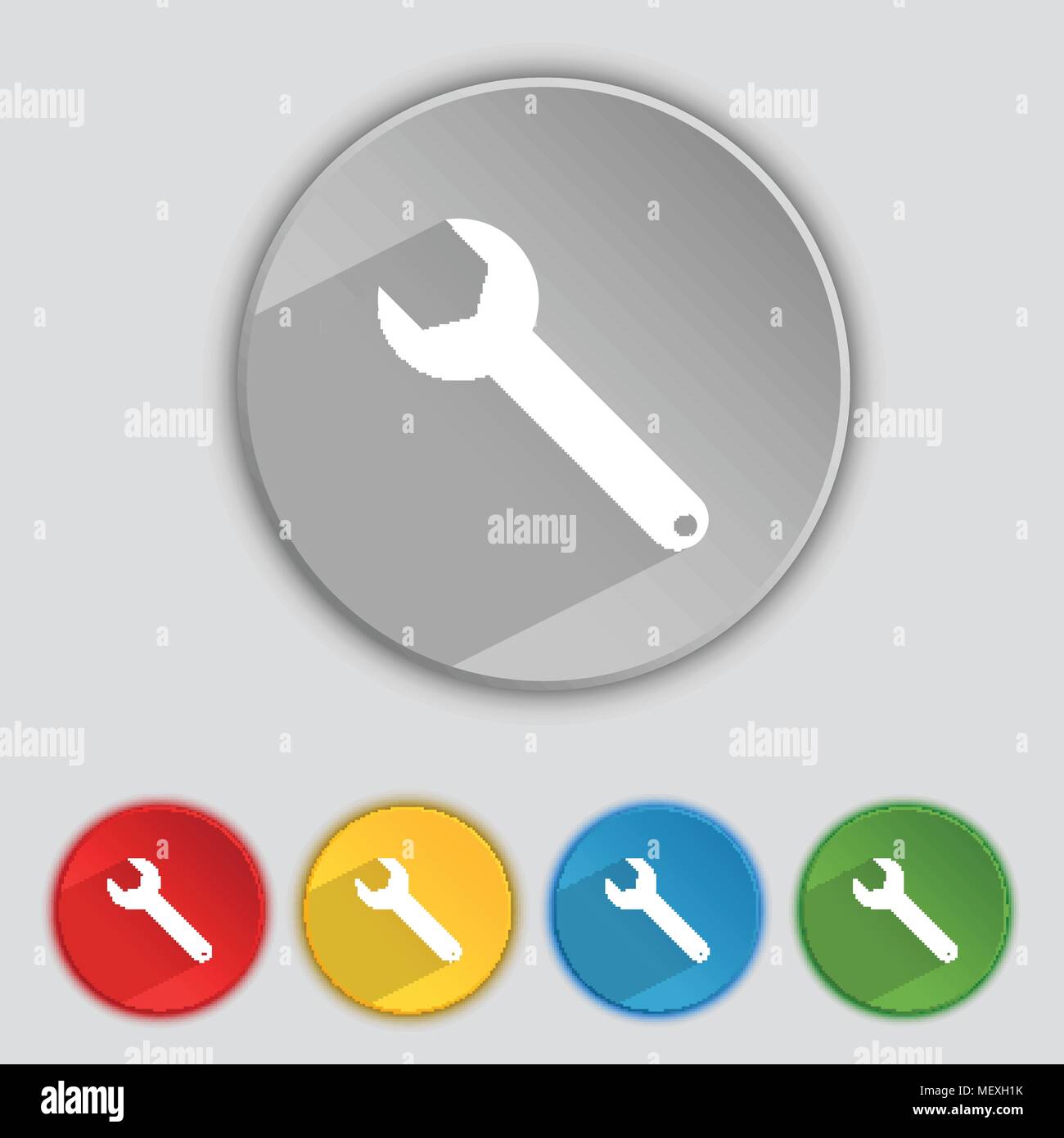 Wrench key sign icon. Service tool symbol. Set of colored buttons ...