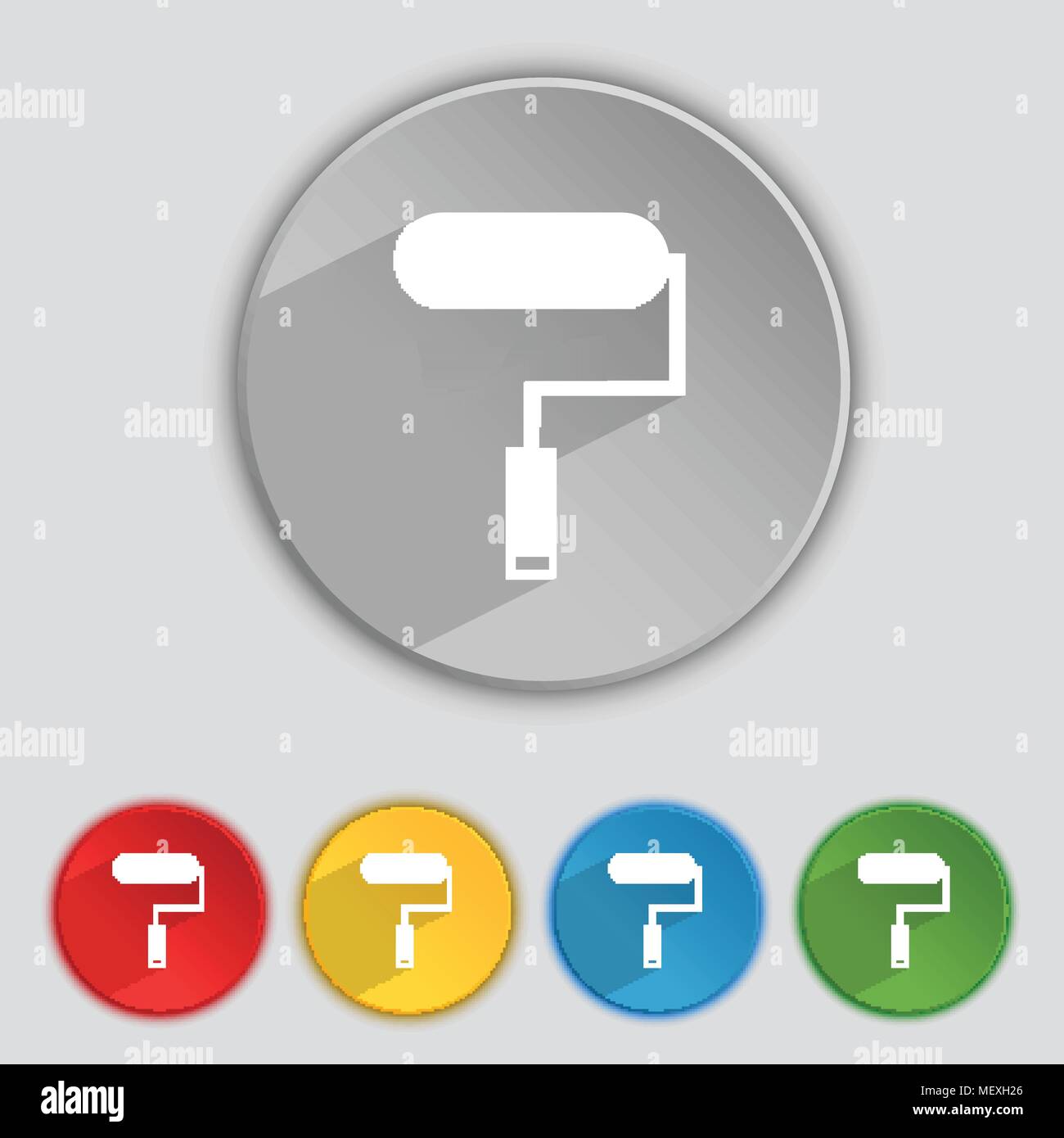Paint roller sign icon. Painting tool symbol. Set of colored buttons ...