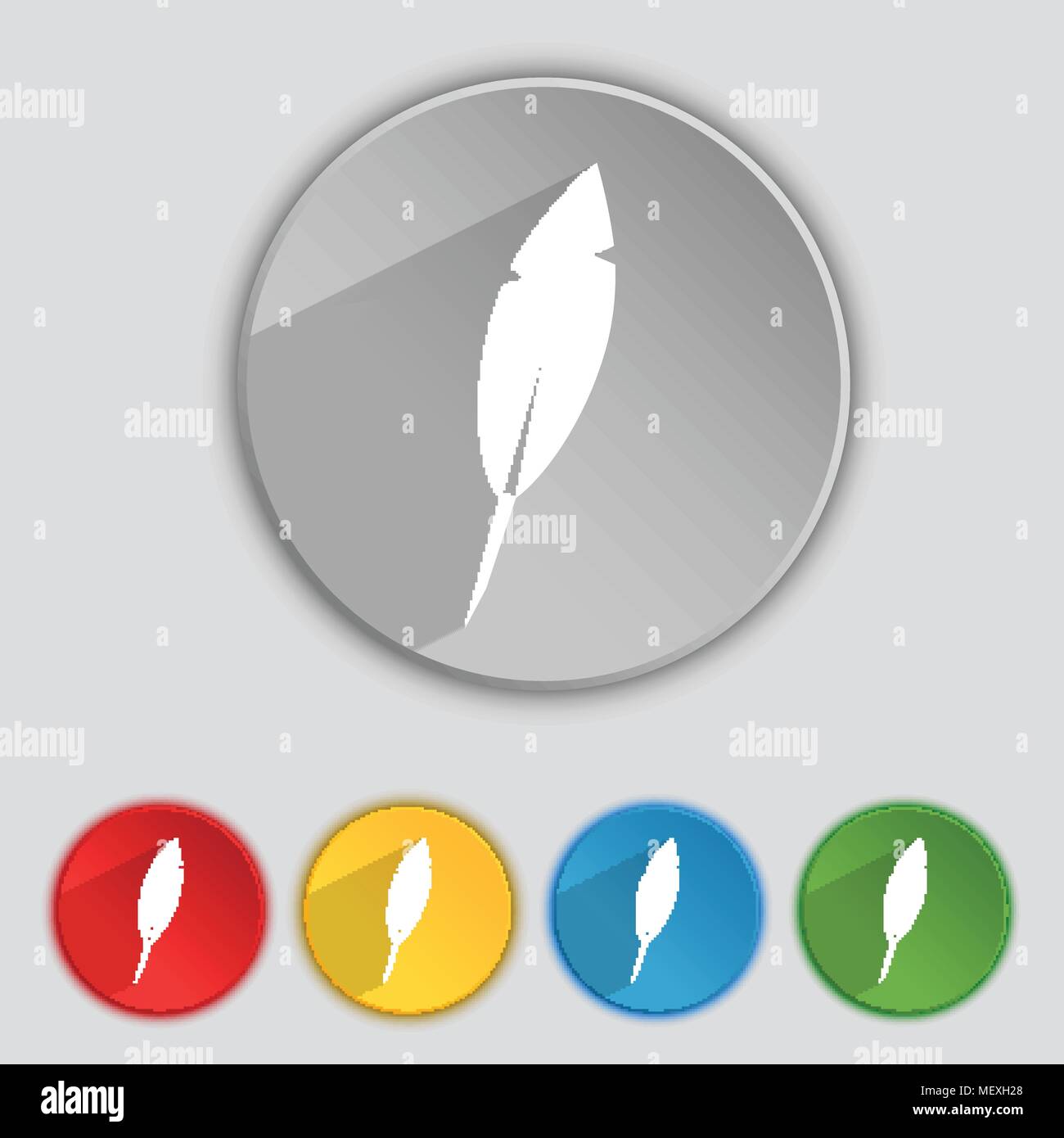 Feather sign icon. Retro pen symbol. Set of colored buttons Vector ...