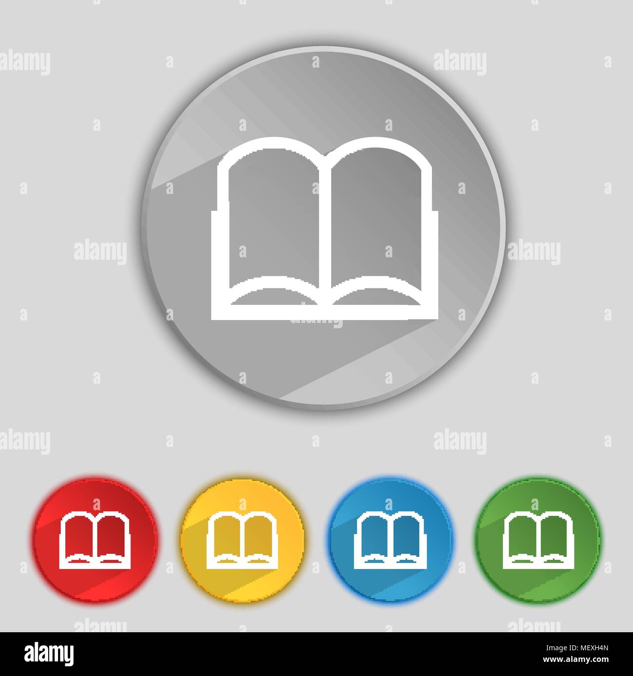 Book sign icon. Open book symbol. Set of colored buttons. Vector ...