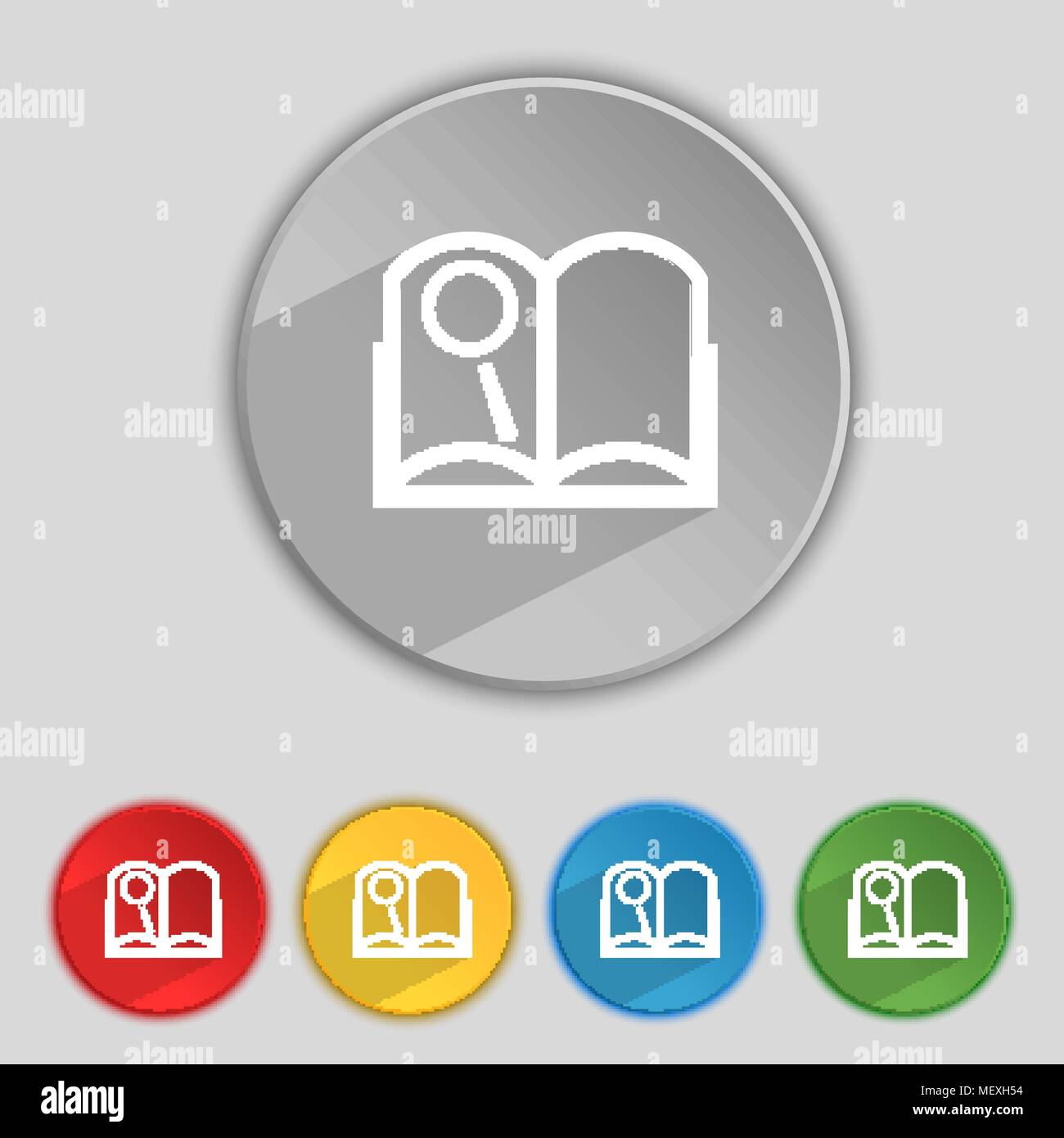 Book sign icon. Open book symbol. Set of colored buttons. Vector ...