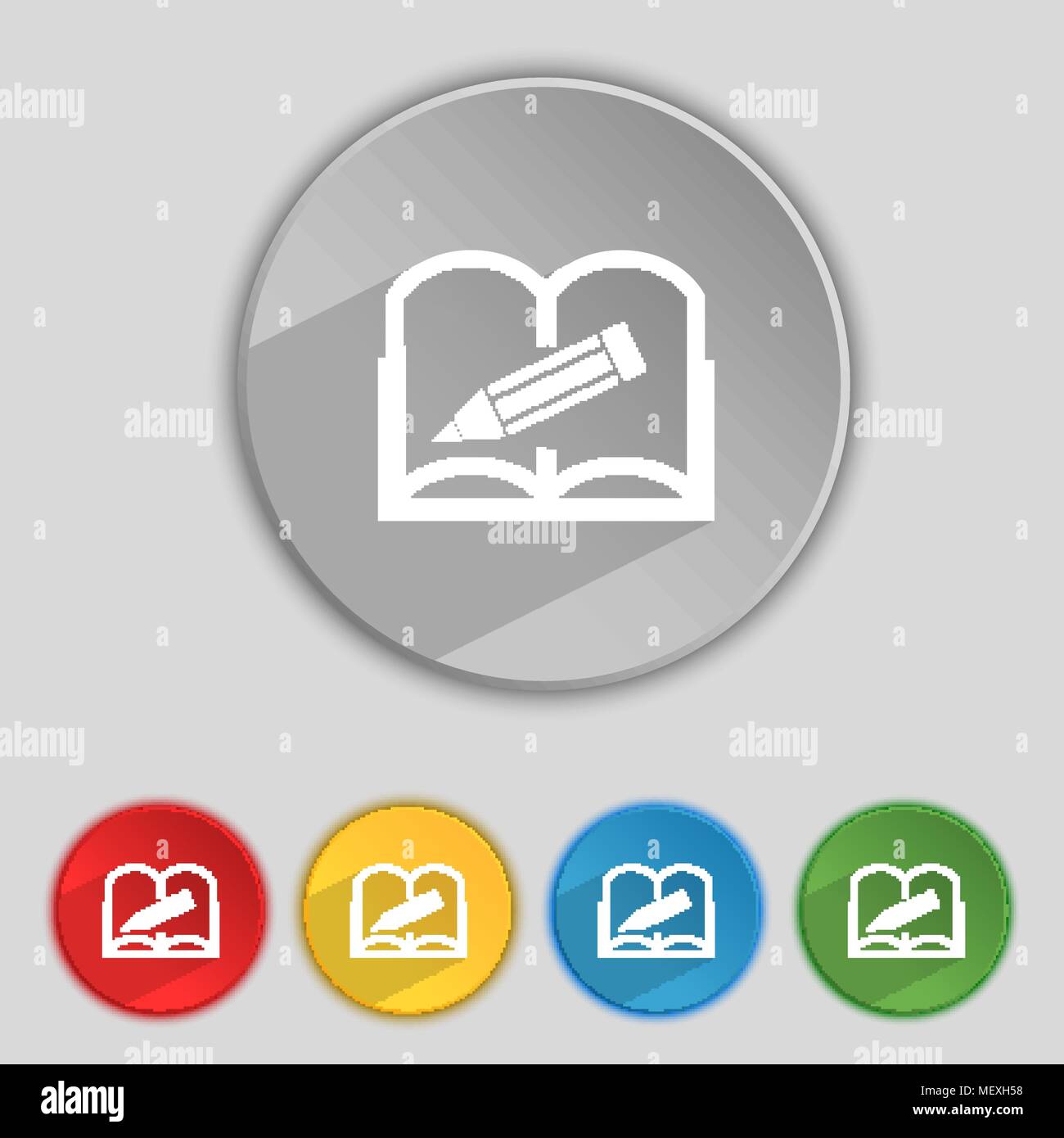 Book sign icon. Open book symbol. Set of colored buttons. Vector ...