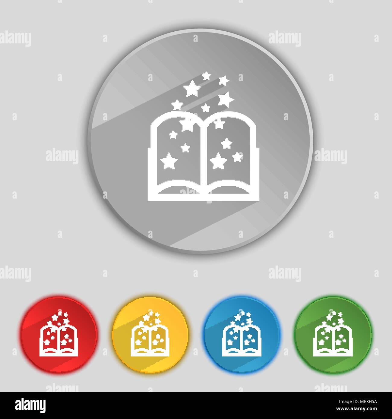Magic Book sign icon. Open book symbol. Set of colored buttons. Vector ...