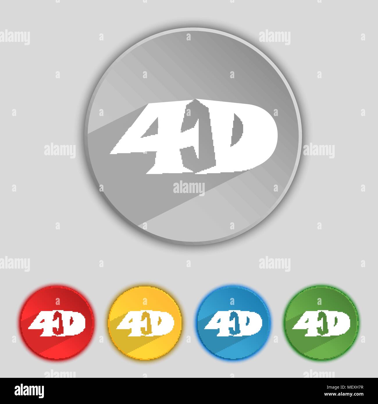 4D sign icon. 4D New technology symbol. Set of colour buttons. Vector ...