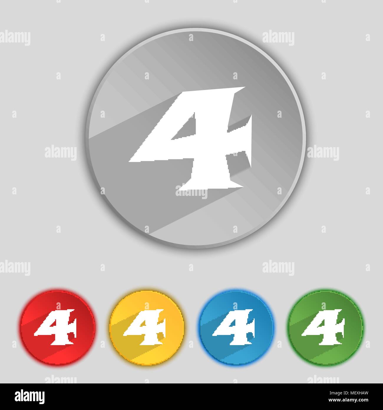 number four icon sign. Set of coloured buttons. Vector illustration ...