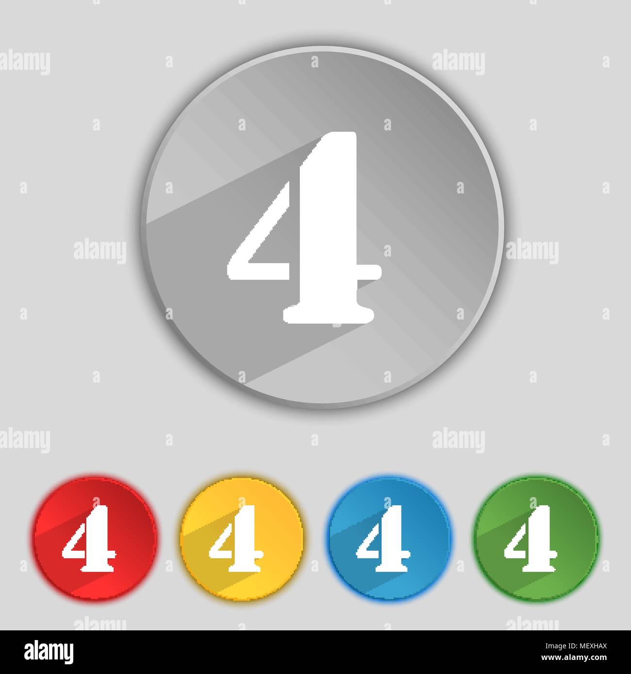 number four icon sign. Set of coloured buttons. Vector illustration ...