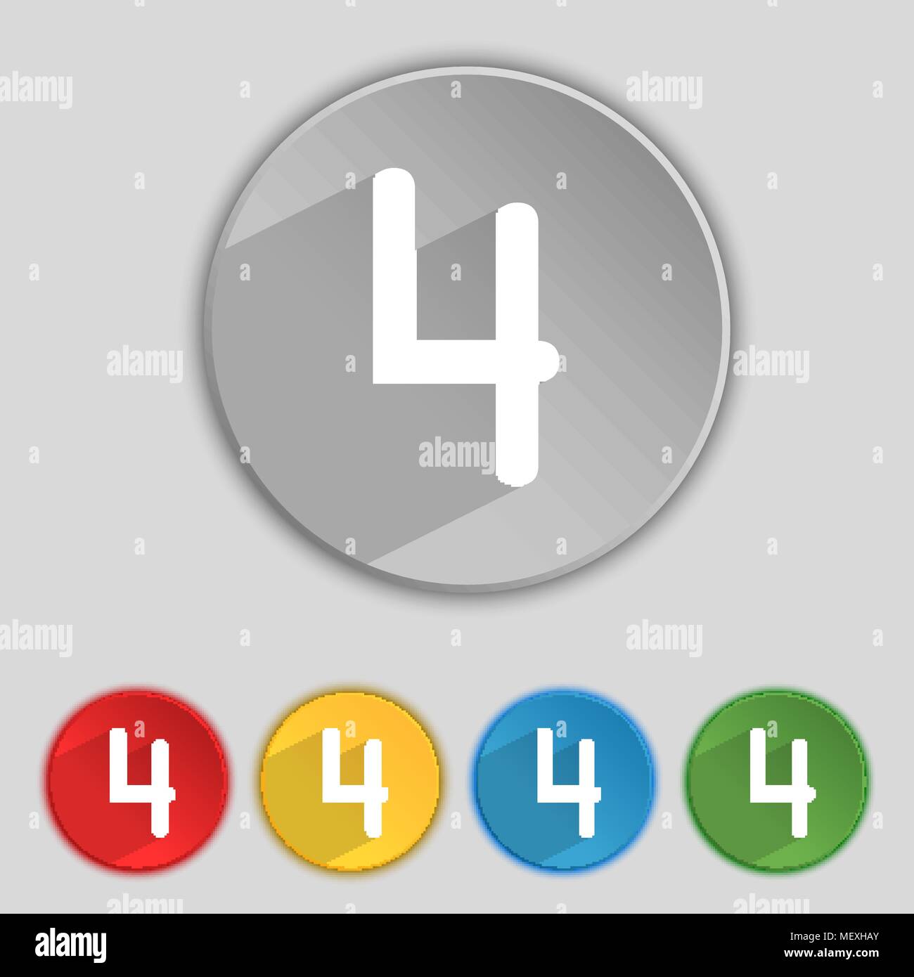 number four icon sign. Set of coloured buttons. Vector illustration ...