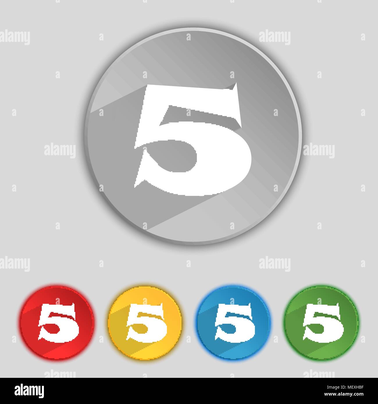 number five icon sign. Set of coloured buttons. Vector illustration ...