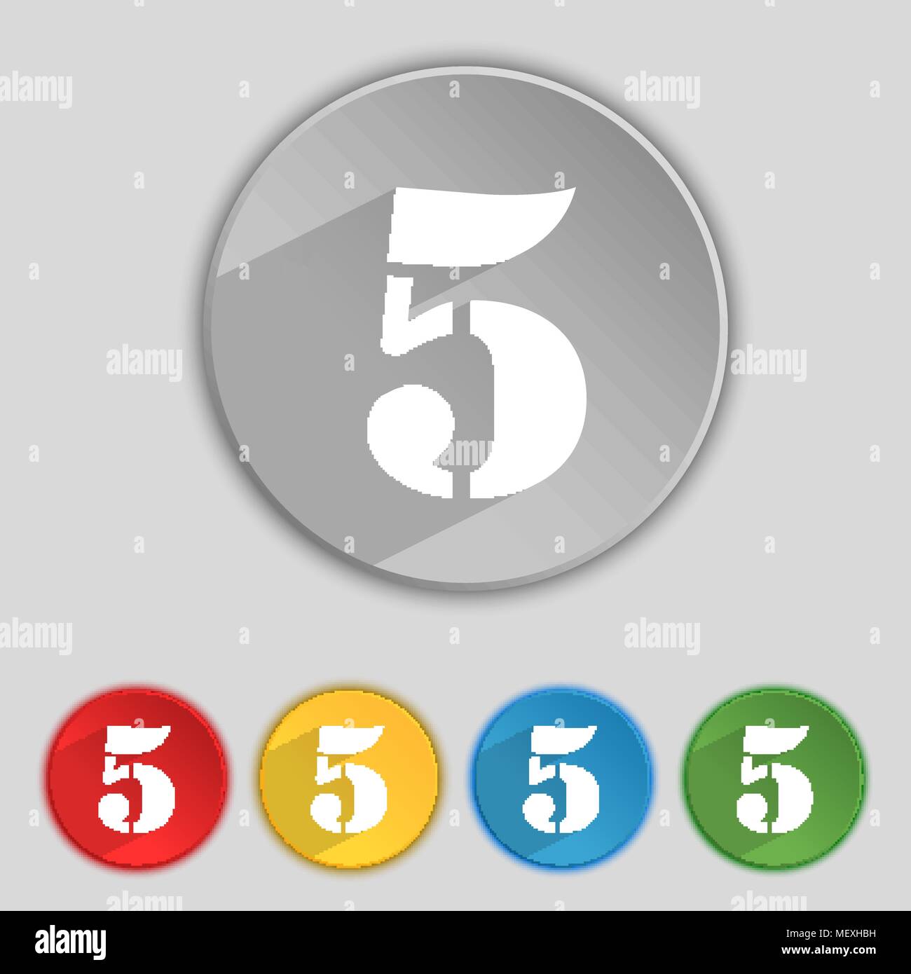 number five icon sign. Set of coloured buttons. Vector illustration ...