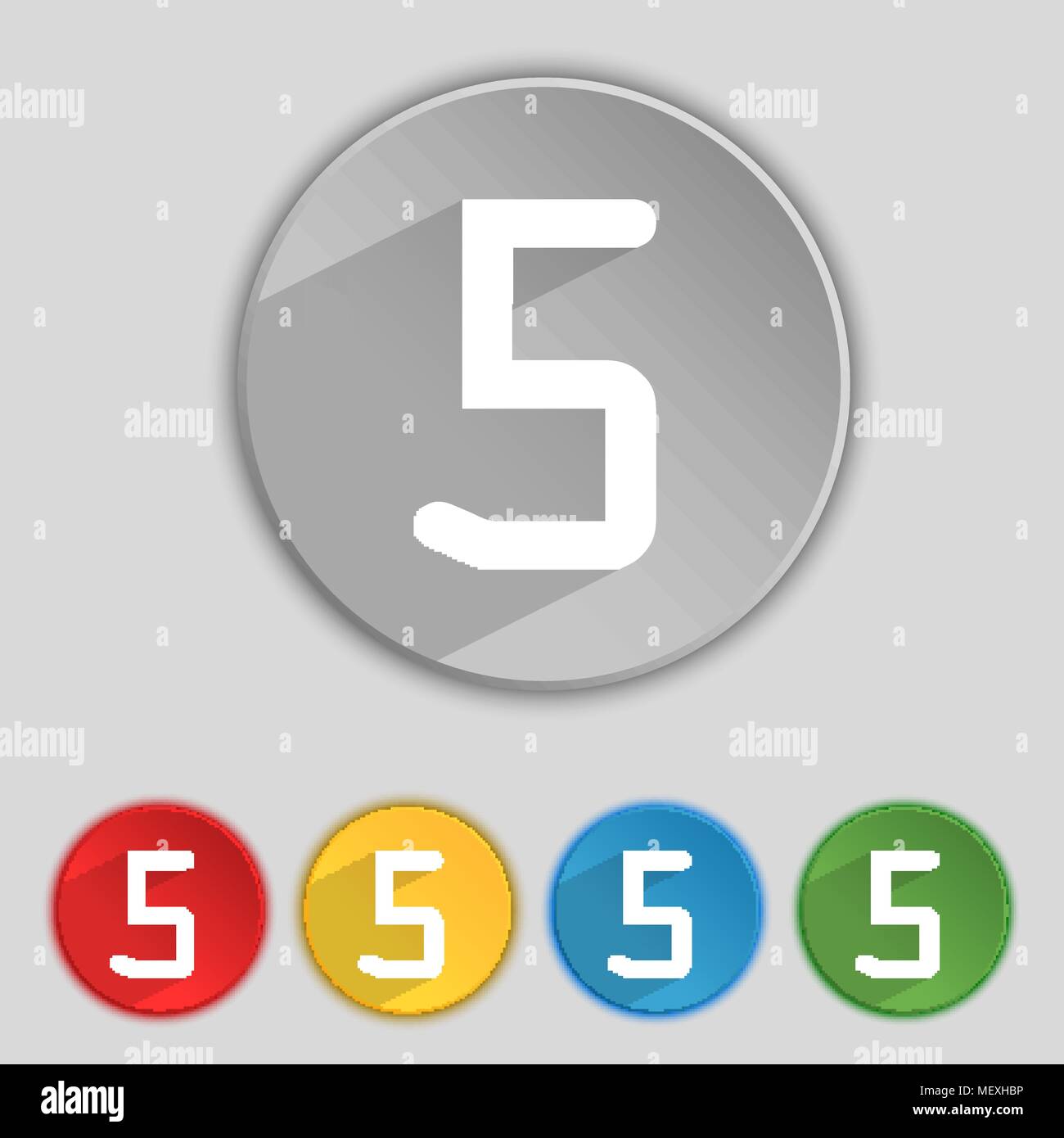 number five icon sign. Set of coloured buttons. Vector illustration ...