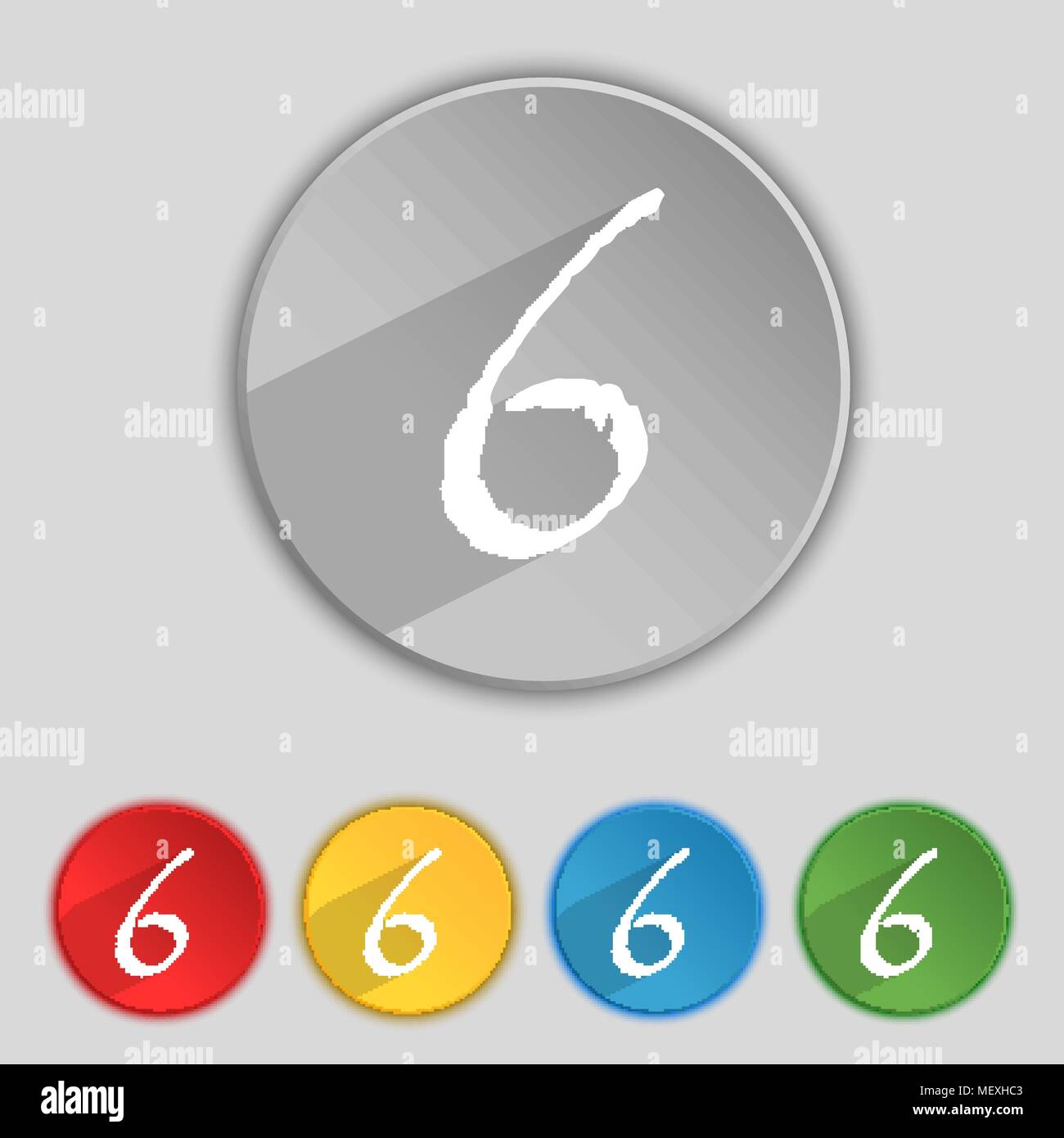 number six icon sign. Set of coloured buttons. Vector illustration ...