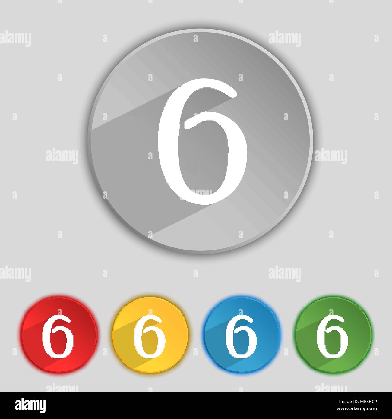 number six icon sign. Set of coloured buttons. Vector illustration ...