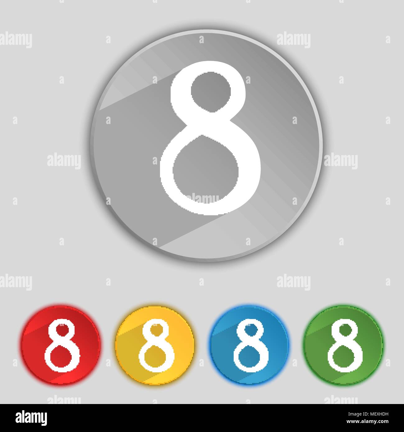 number Eight icon sign. Set of coloured buttons. Vector illustration ...