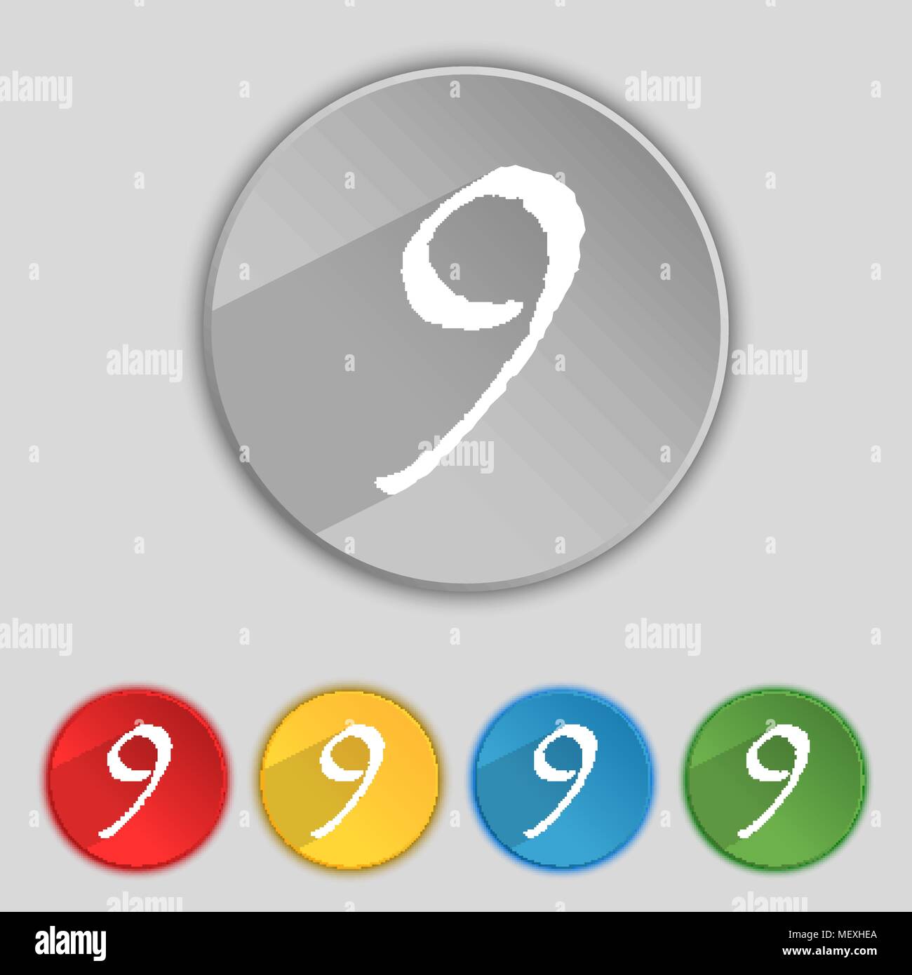 number Nine icon sign. Set of coloured buttons. Vector illustration ...