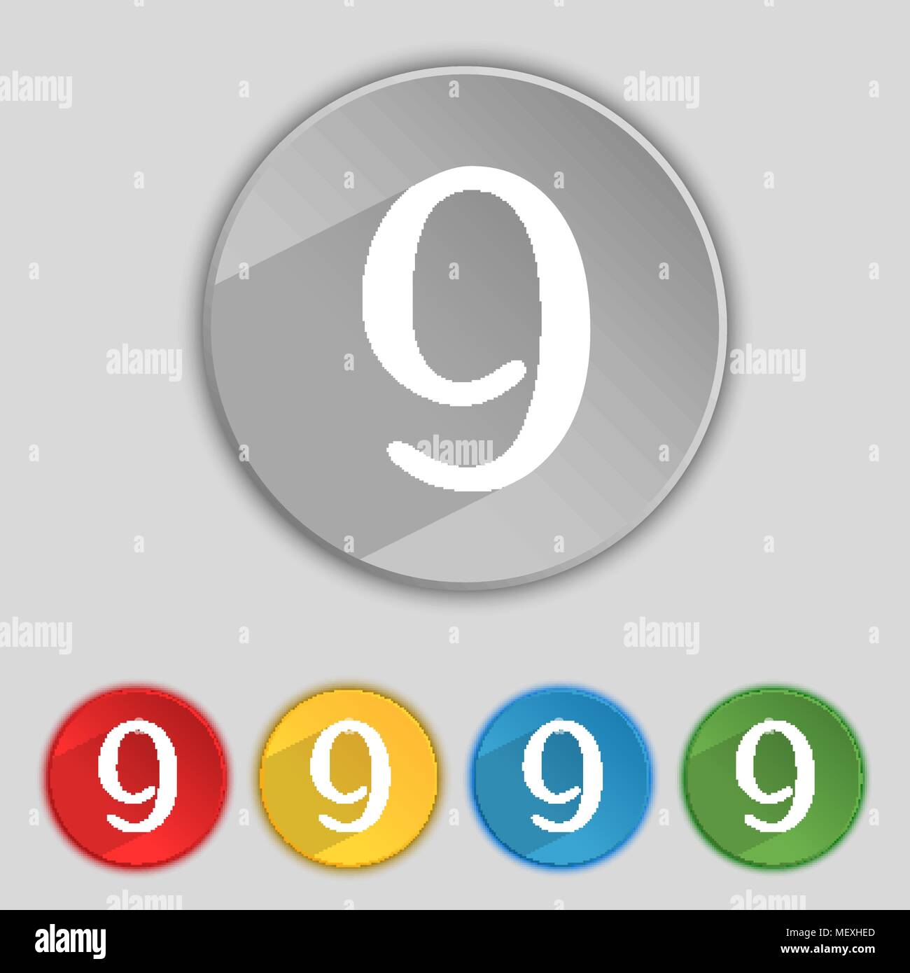 number Nine icon sign. Set of coloured buttons. Vector illustration ...