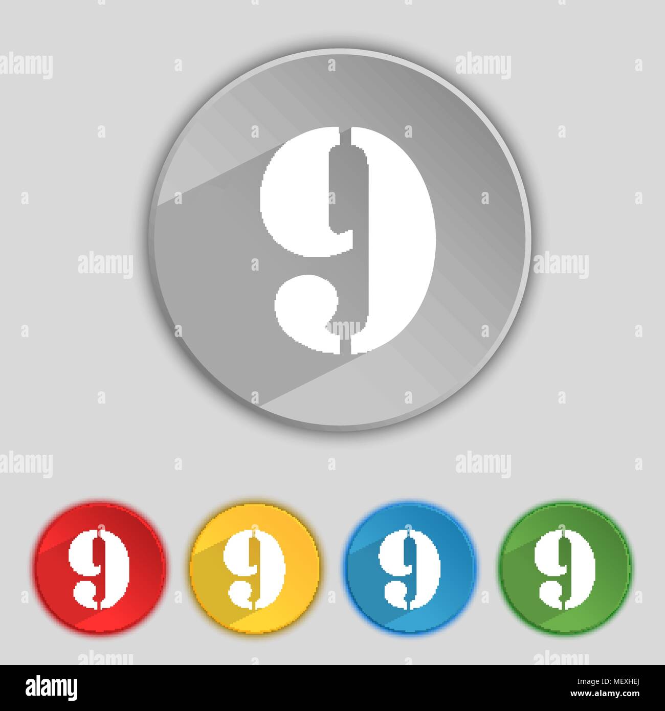 number Nine icon sign. Set of coloured buttons. Vector illustration ...