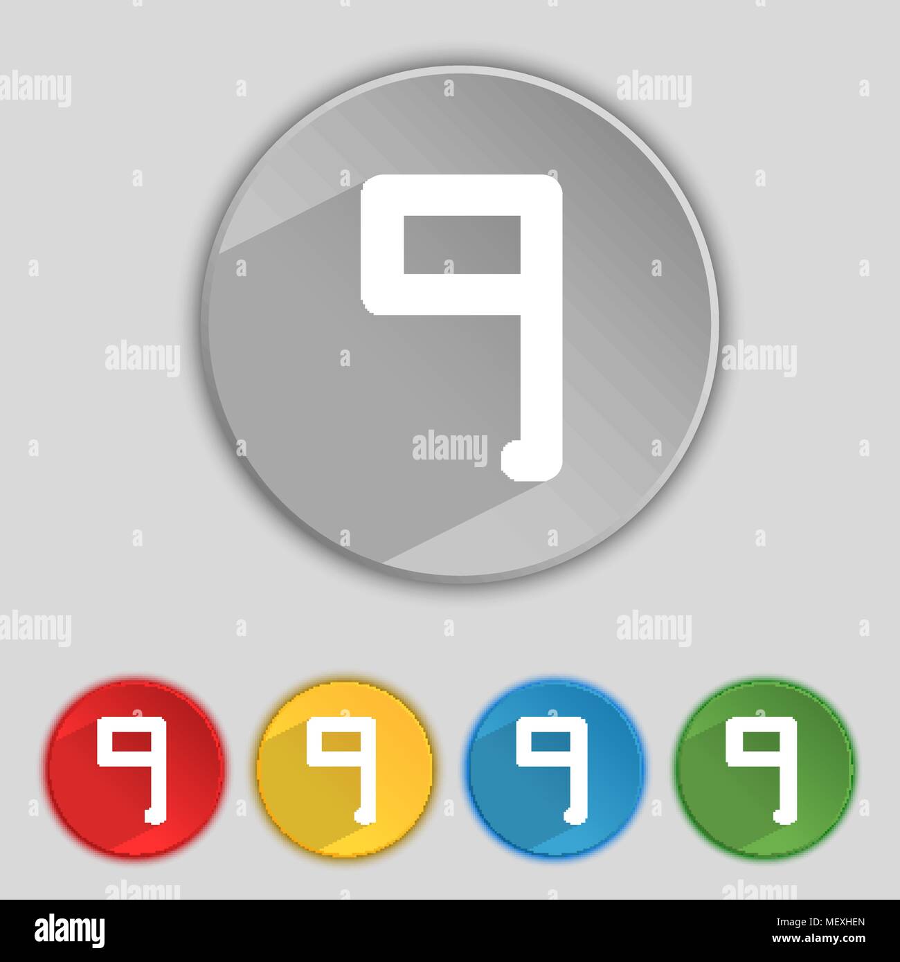 number Nine icon sign. Set of coloured buttons. Vector illustration ...