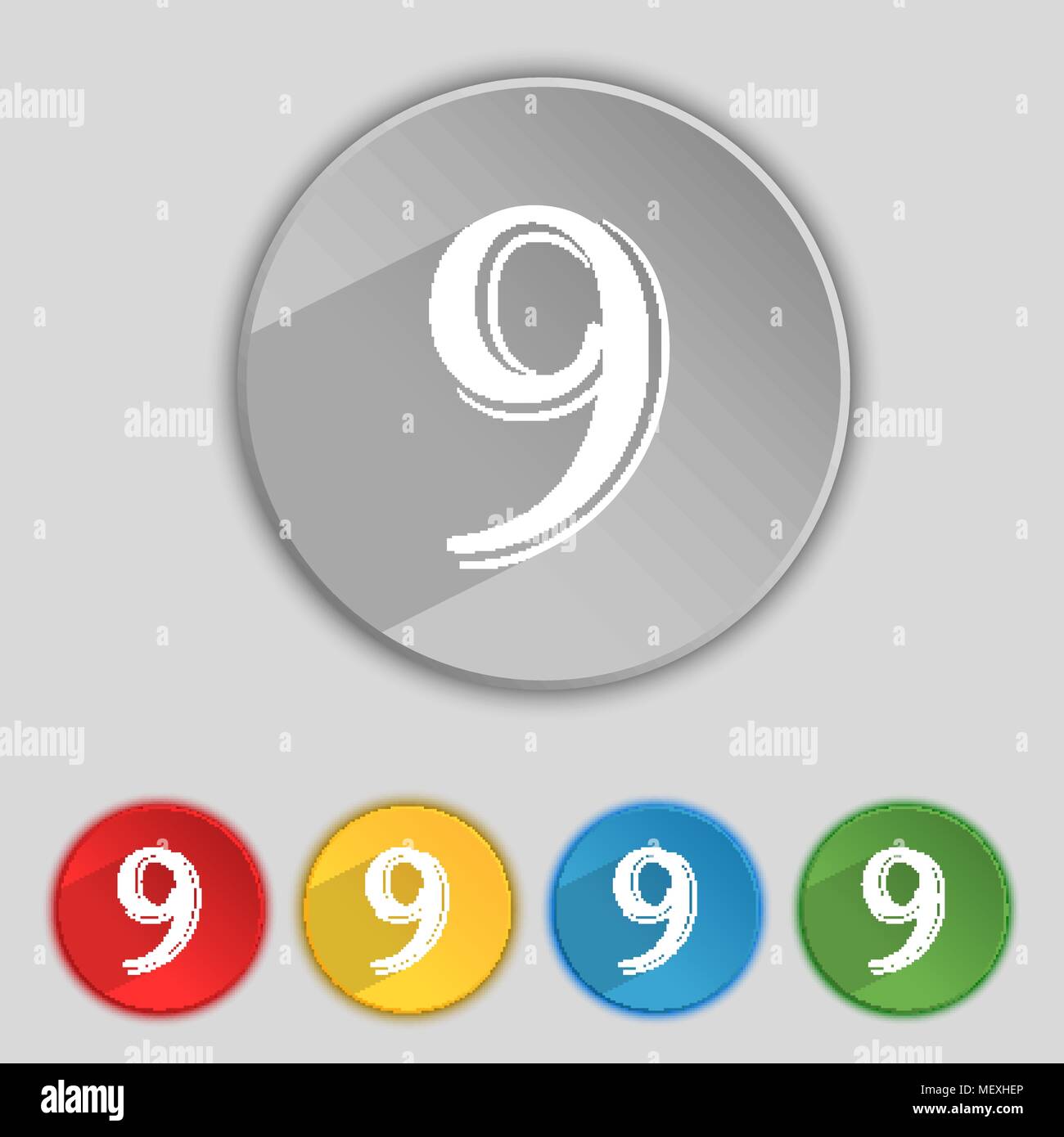 number Nine icon sign. Set of coloured buttons. Vector illustration ...