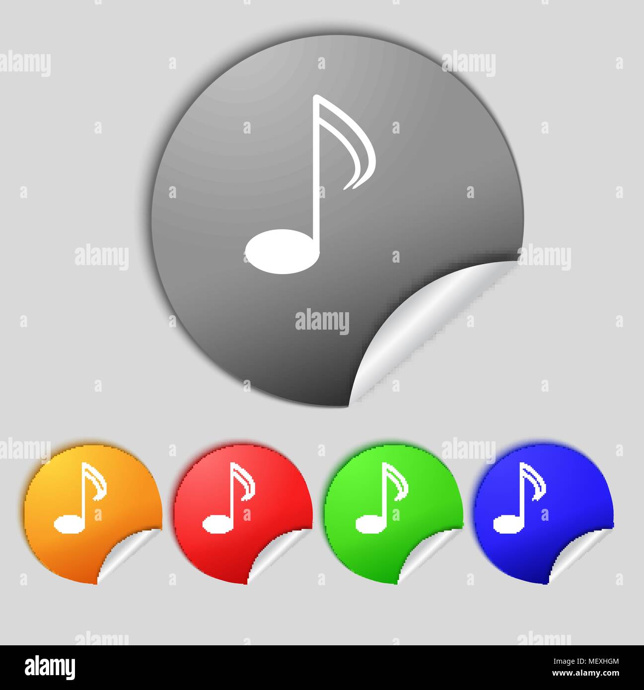 Music note sign icon. Musical symbol. Set colourful buttons. Vector ...