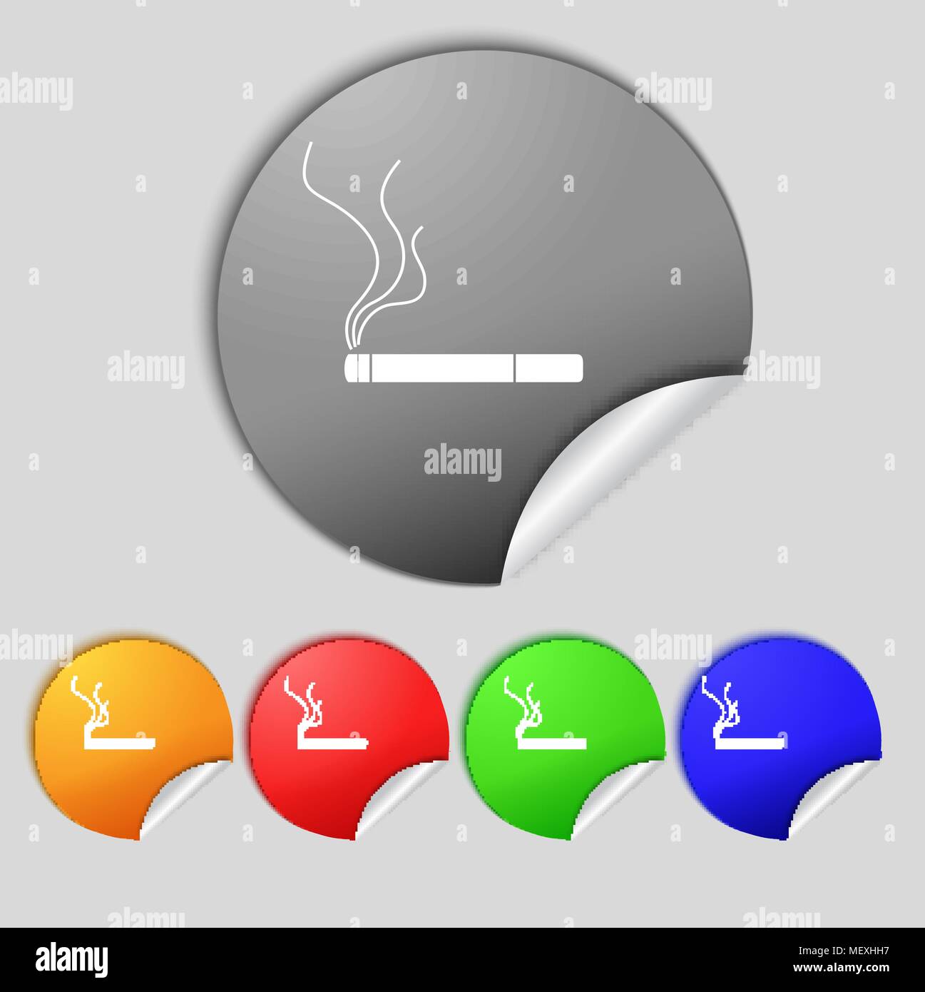 Smoking sign icon. Cigarette symbol. Set colourful buttons. Vector ...