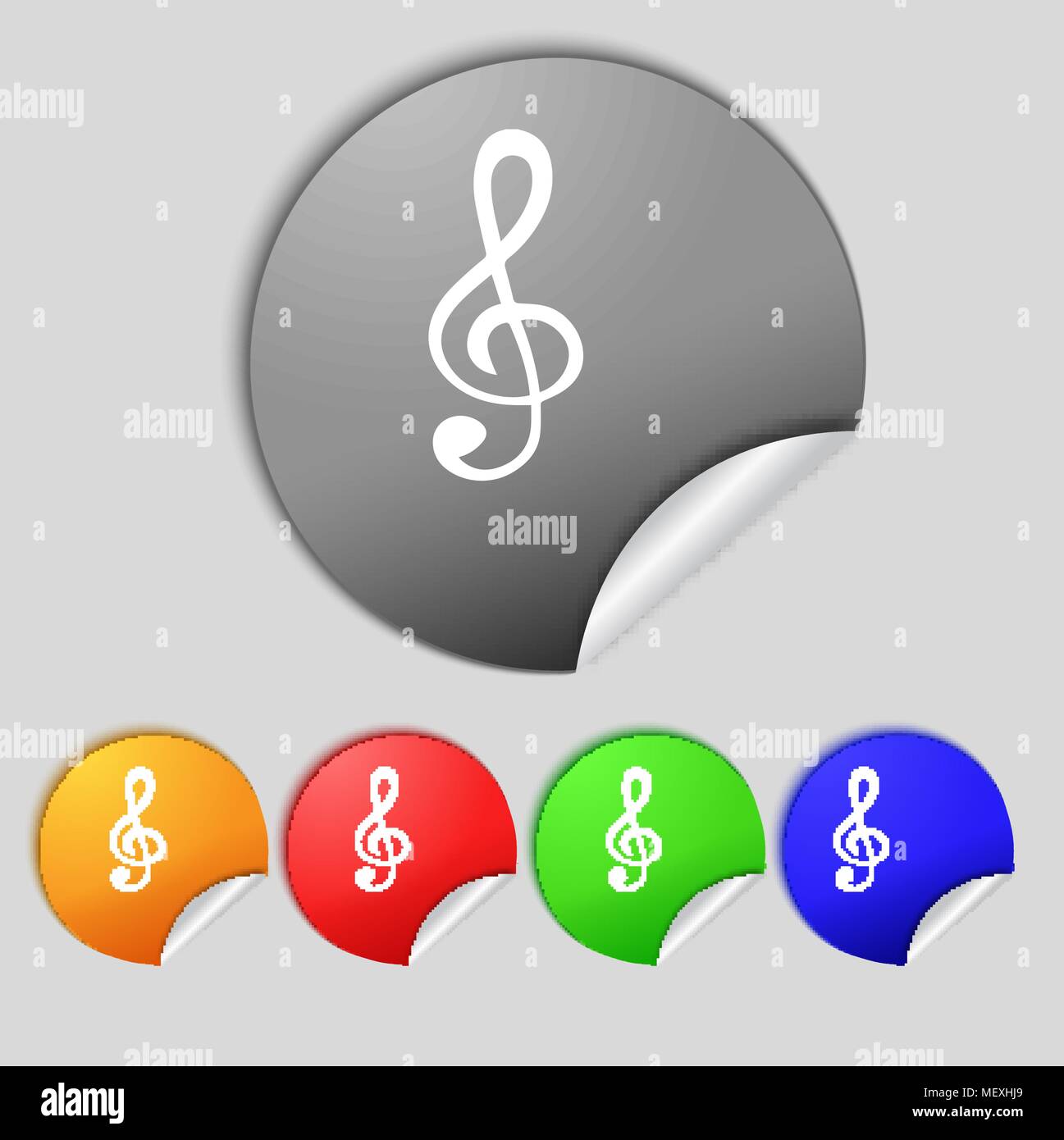 Music note sign icon. Musical symbol. Set colourful buttons. Vector ...