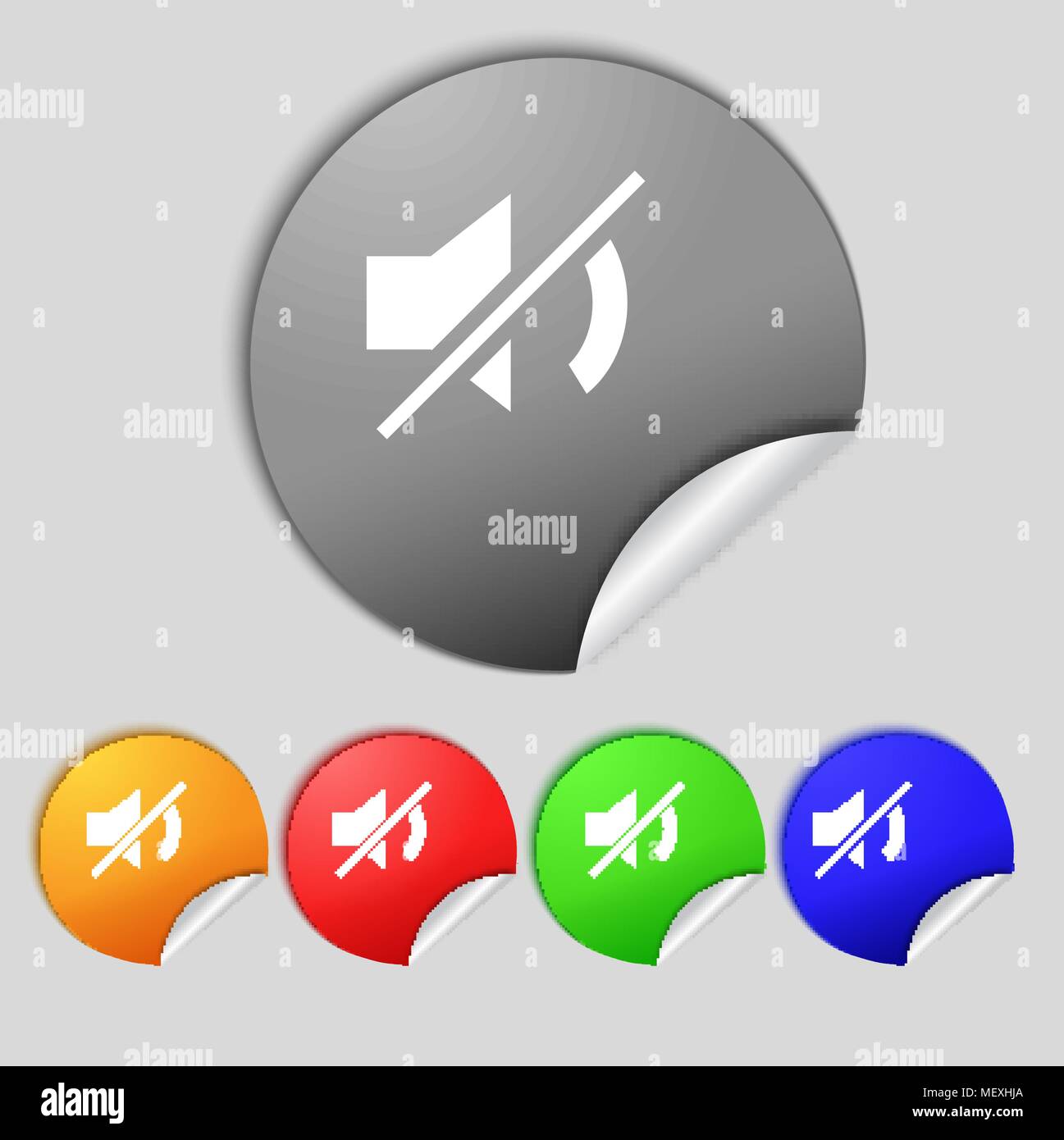 Mute speaker sign icon. Sound symbol. Set colourful buttons. Vector ...