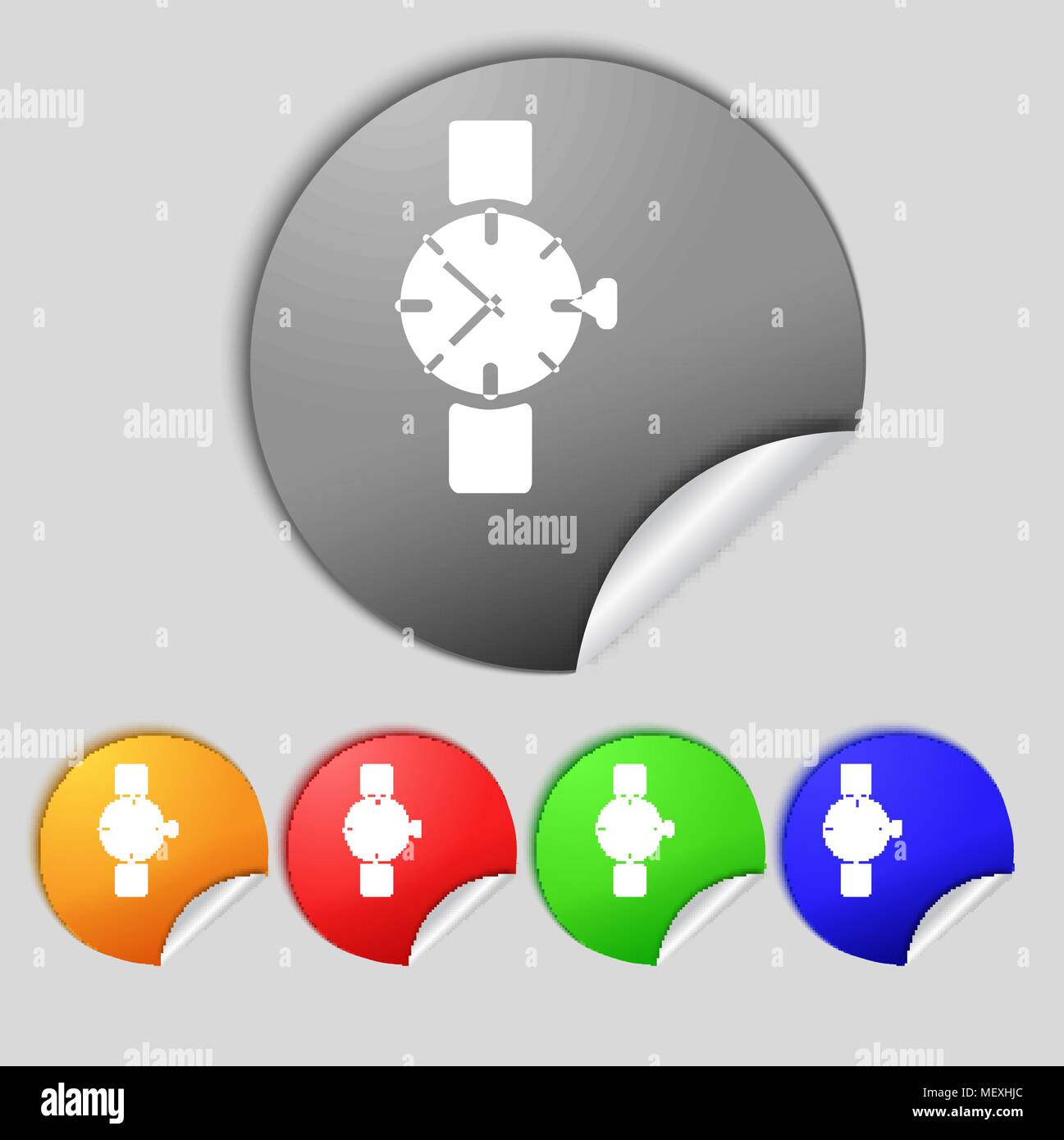 Wrist Watch sign icon. Mechanical clock symbol. Set colourful buttons ...