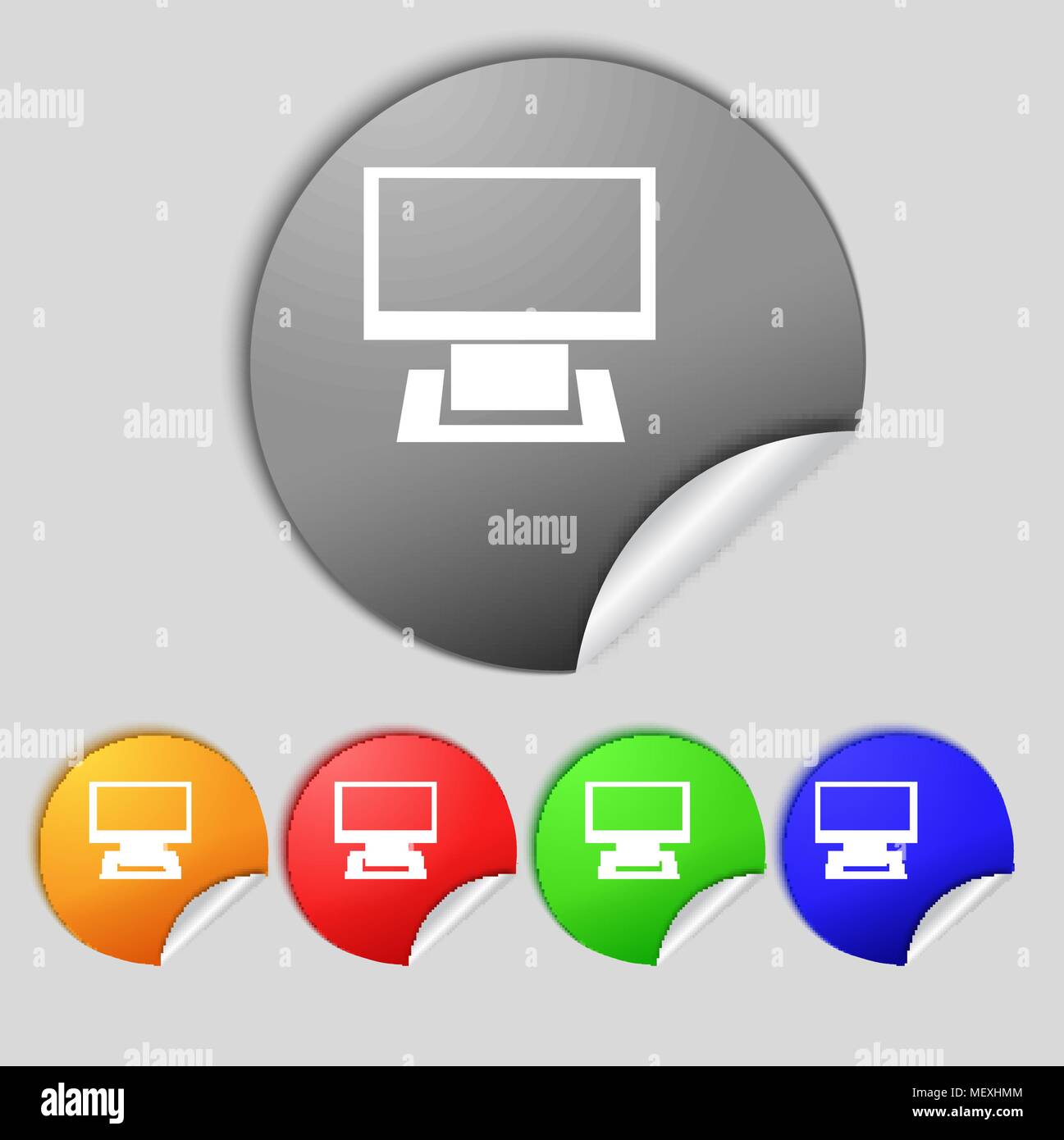 Computer widescreen monitor sign icon. Set colourful buttons. Modern UI ...