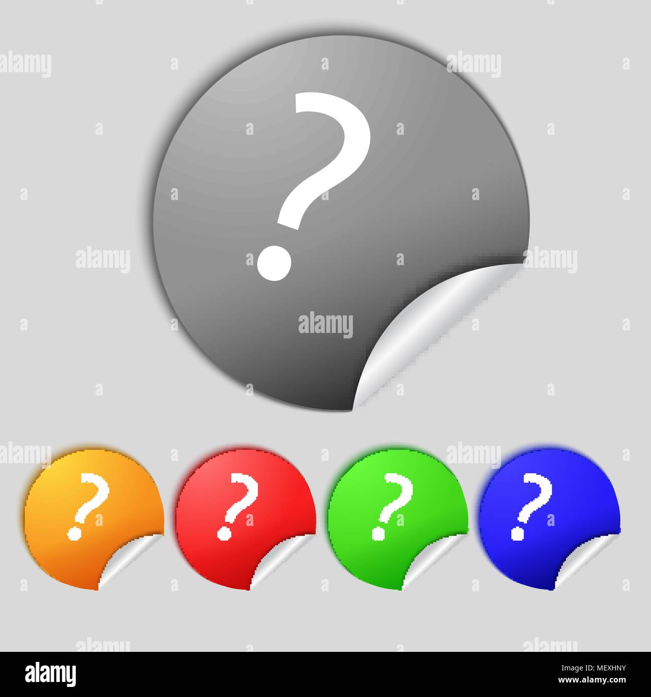 Question mark sign icon. Help symbol. FAQ sign. Set colourful buttons ...
