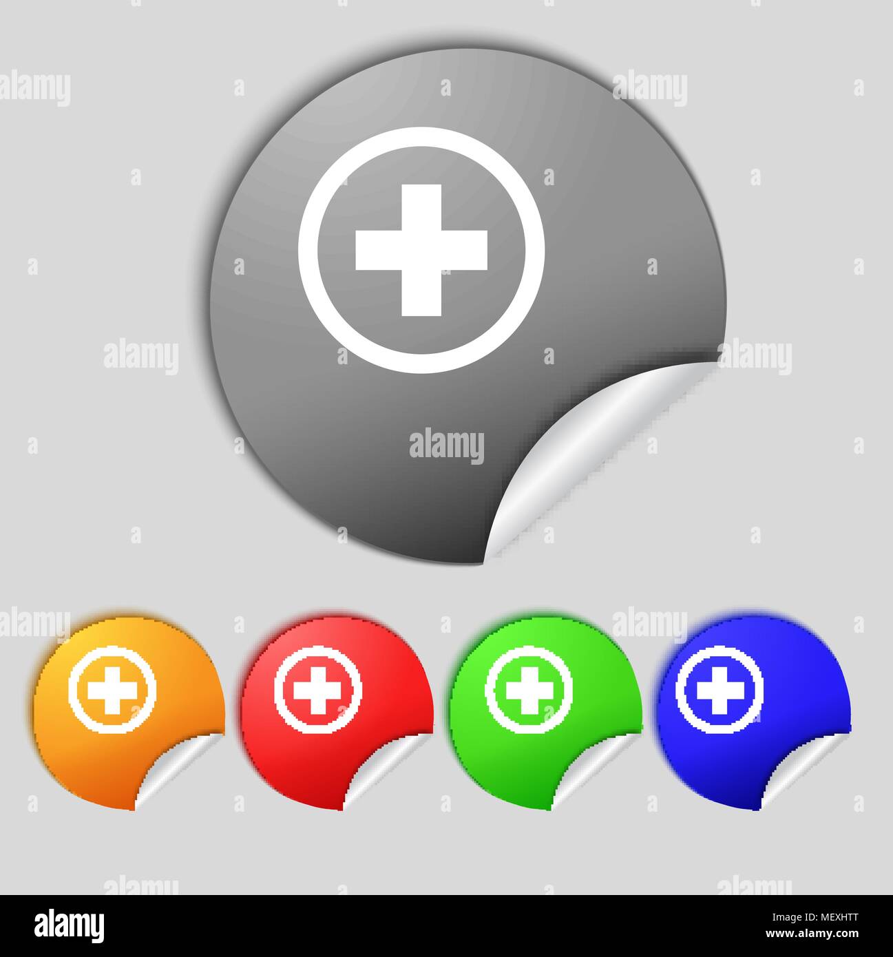 Plus sign icon. Positive symbol. Zoom in.Set colourful buttons Vector ...