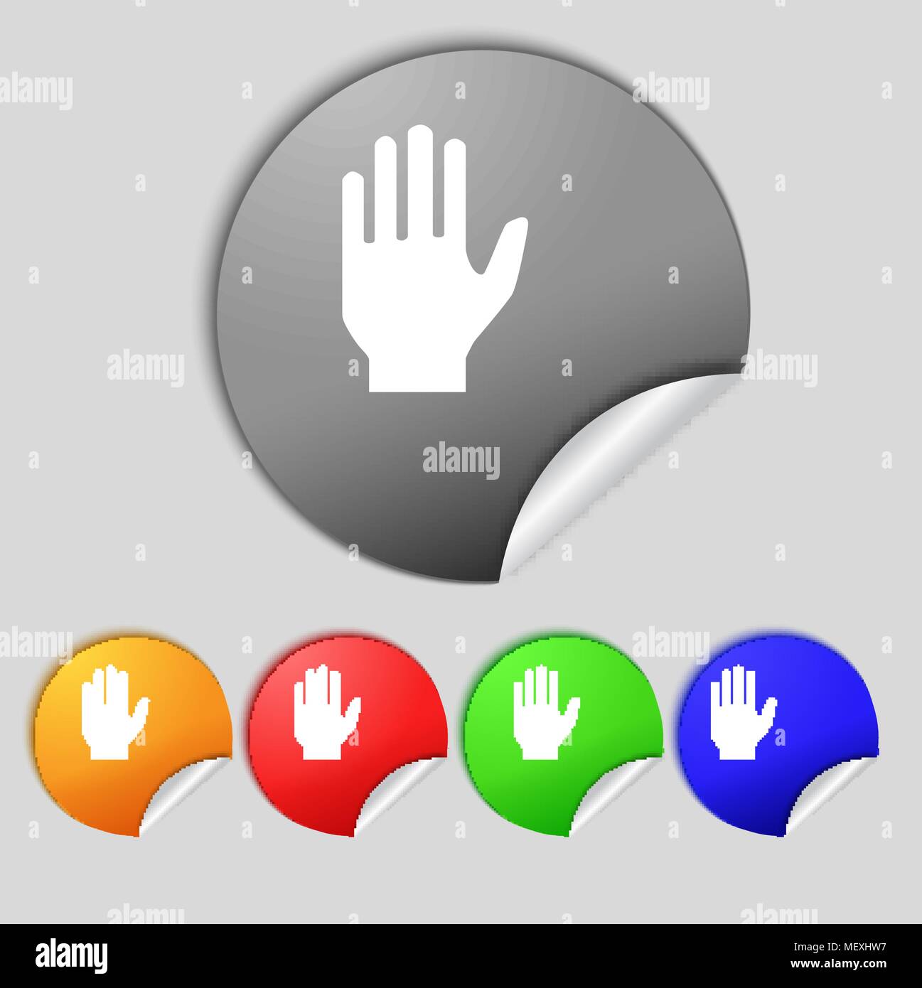 Hand print sign icon. Stop symbol. Set colour buttons. Vector ...