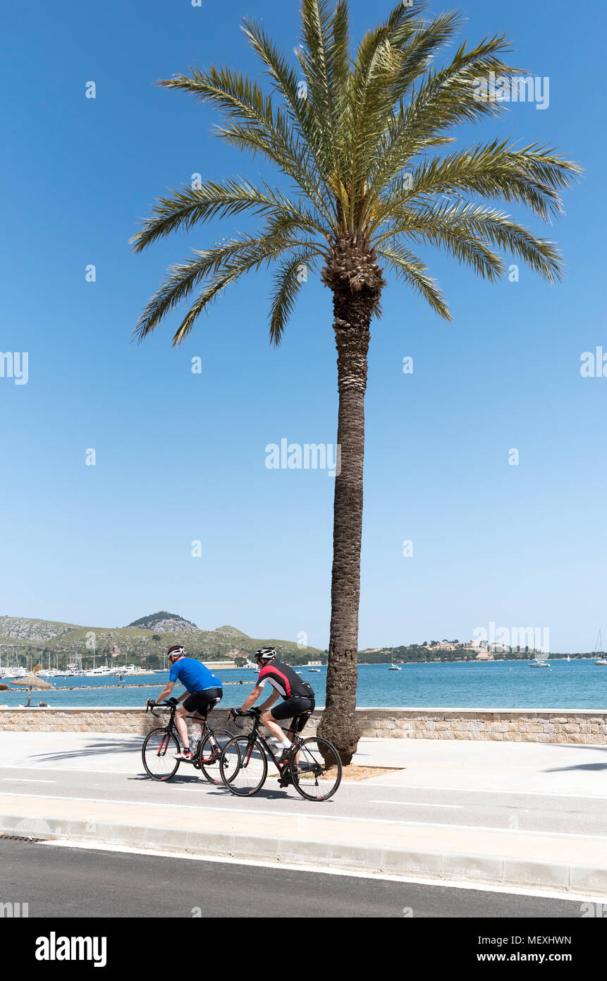 Port de Pollensa, Majorca, Balearic Islands, Spain. 2018, Cylists ...