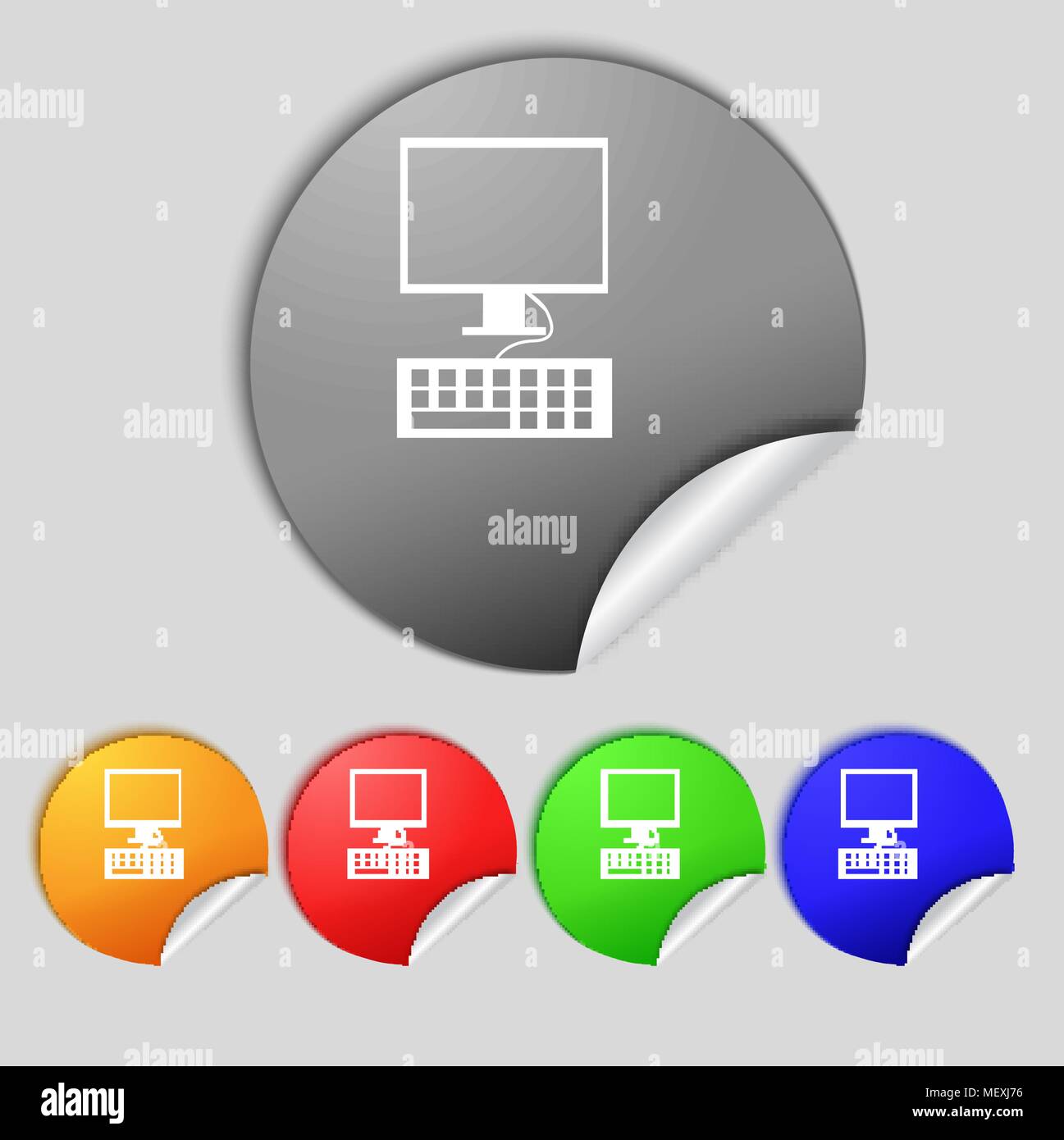 Computer monitor and keyboard Icon. Set colourful buttons. Vector ...