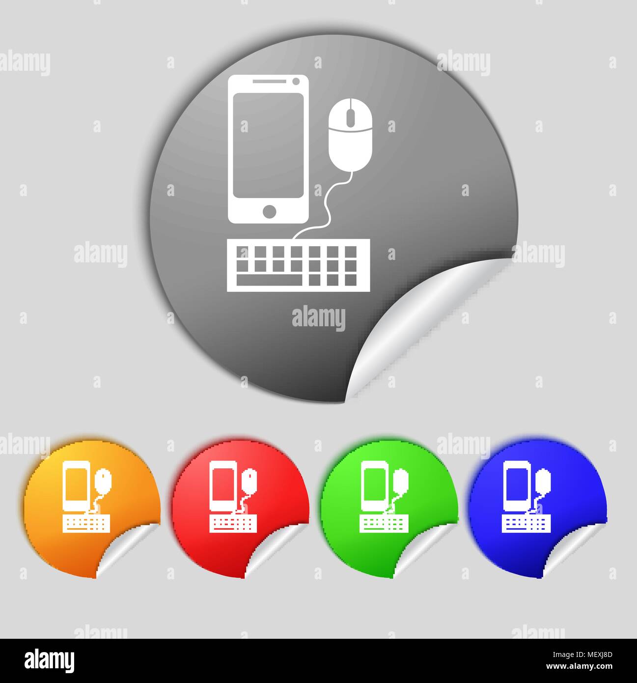 smartphone widescreen monitor, keyboard, mouse sign icon. Set colourful ...