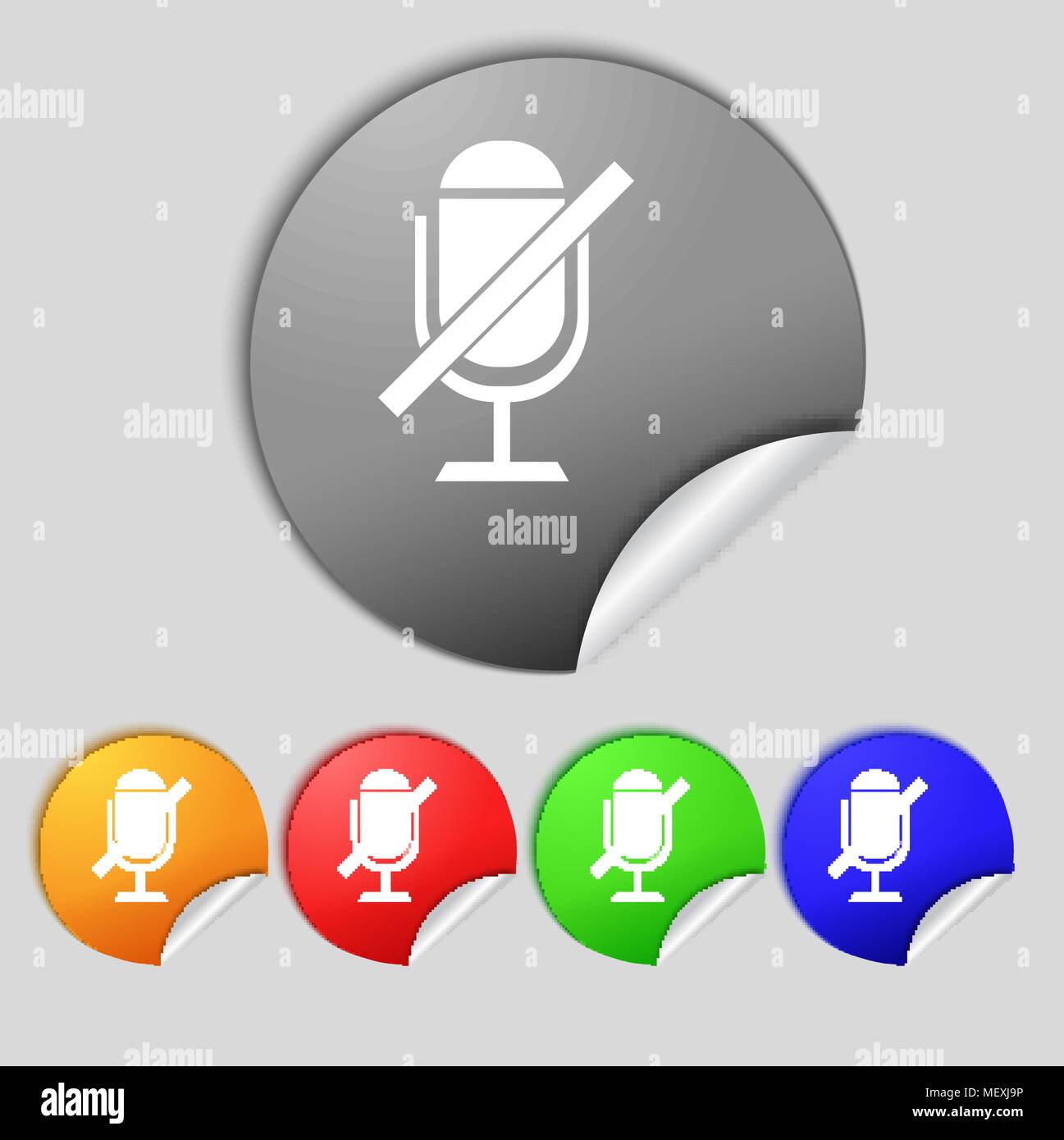 No Microphone sign icon. Speaker symbol. Set colourful buttons. Vector ...